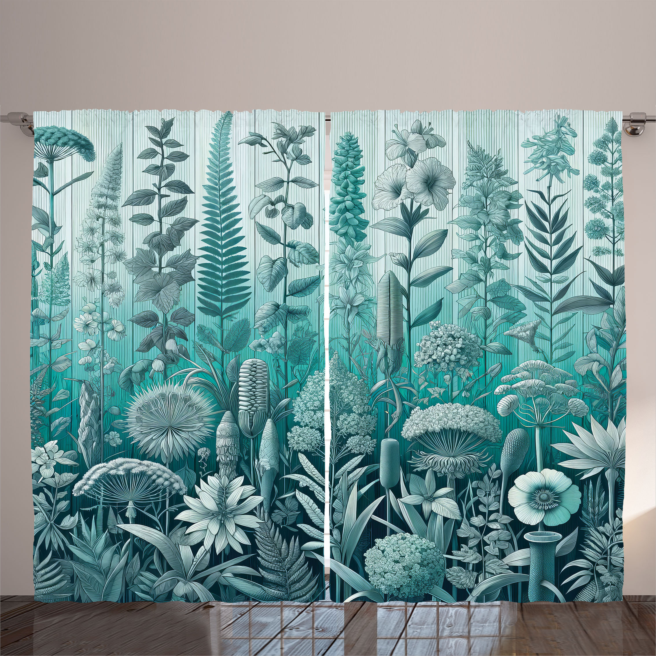 Ambesonne Curtains 2 Panel Set, Botany Thisle Floral Art Pale Teal ...