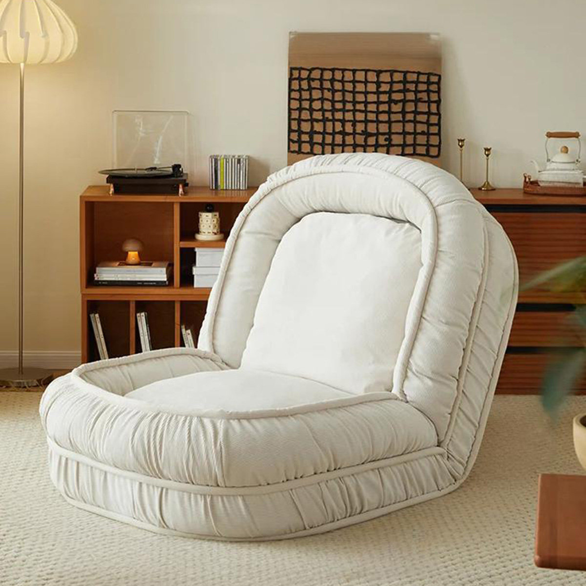 Trule 35.43" Modern White Corduroy Foldable Single Compression Sofa ...