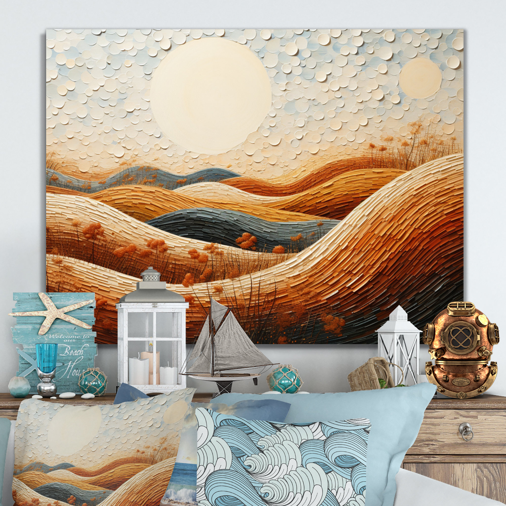 Wildon Home® Beach Dune Dance Pointillism II - Modern Metal Art Print ...