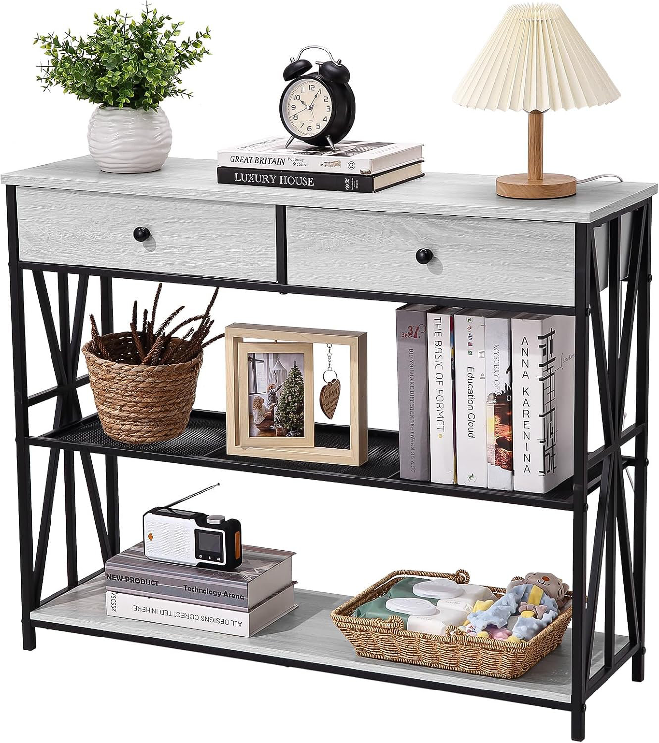 Gracie Oaks Onsole Table With 2 Drawers, Industrial Entryway Table ...