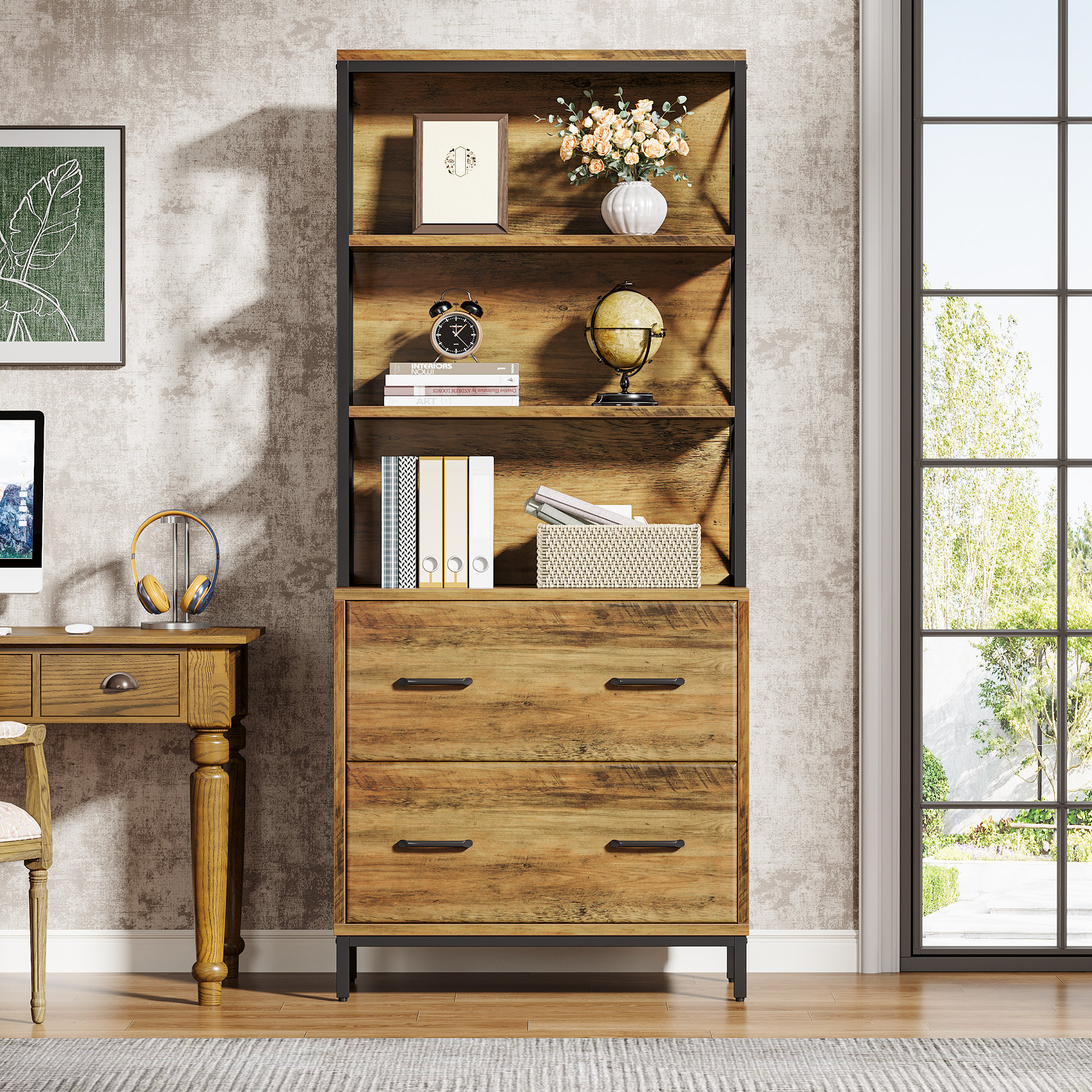 17 Stories 2-Drawer File Cabinet with Shelves, Modern Filing Cabinet ...