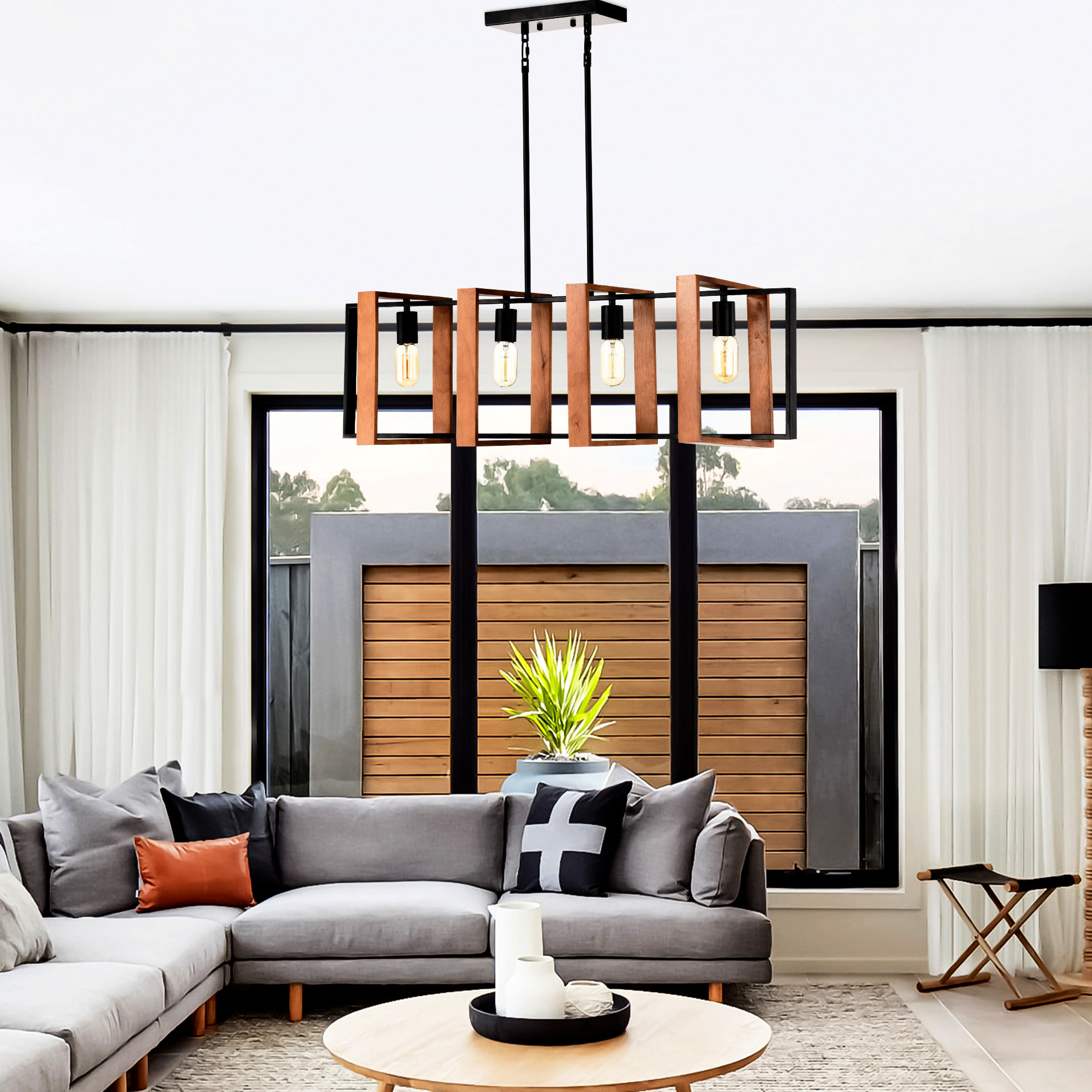 Ophelia & Co. 4- Dining Room Fixture, Rustic Wood & Black Metal ...