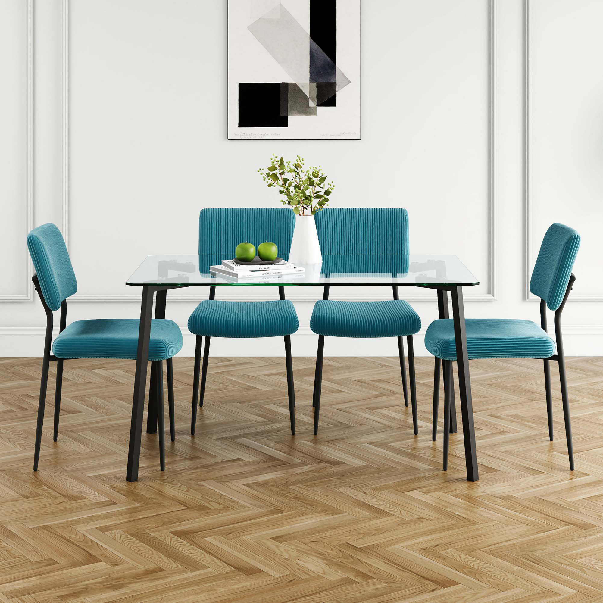 Latitude Run® Modern Simple Table With A Glass Square Table And Four ...