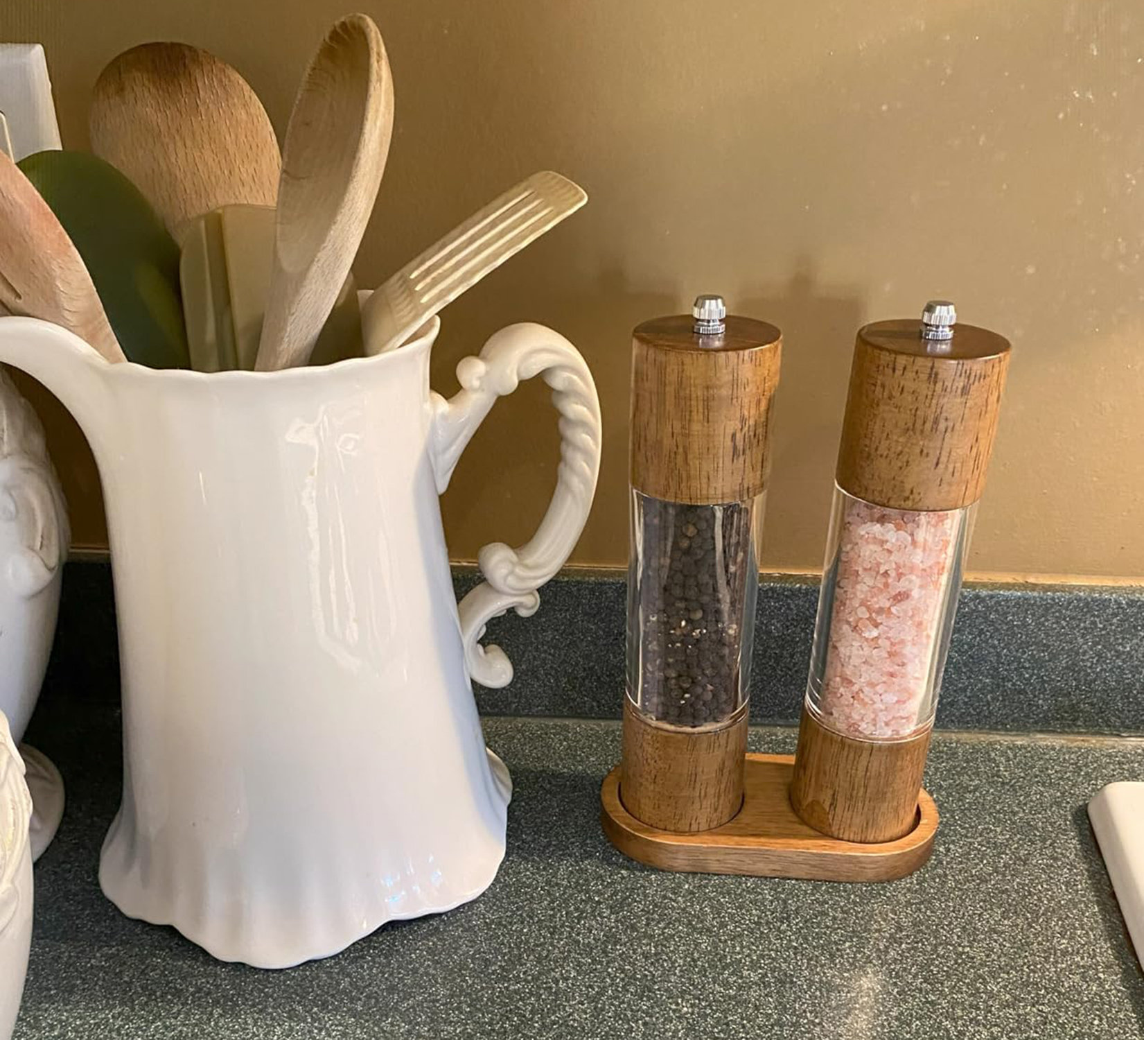 MD Nook Store 8" Wooden Salt & Pepper Grinder Set with Matching Tray ...