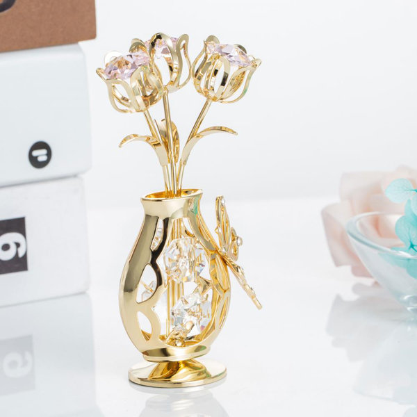 Matashi Crystal 24K Gold Plated Tulips with Butterfly In A Vase With ...