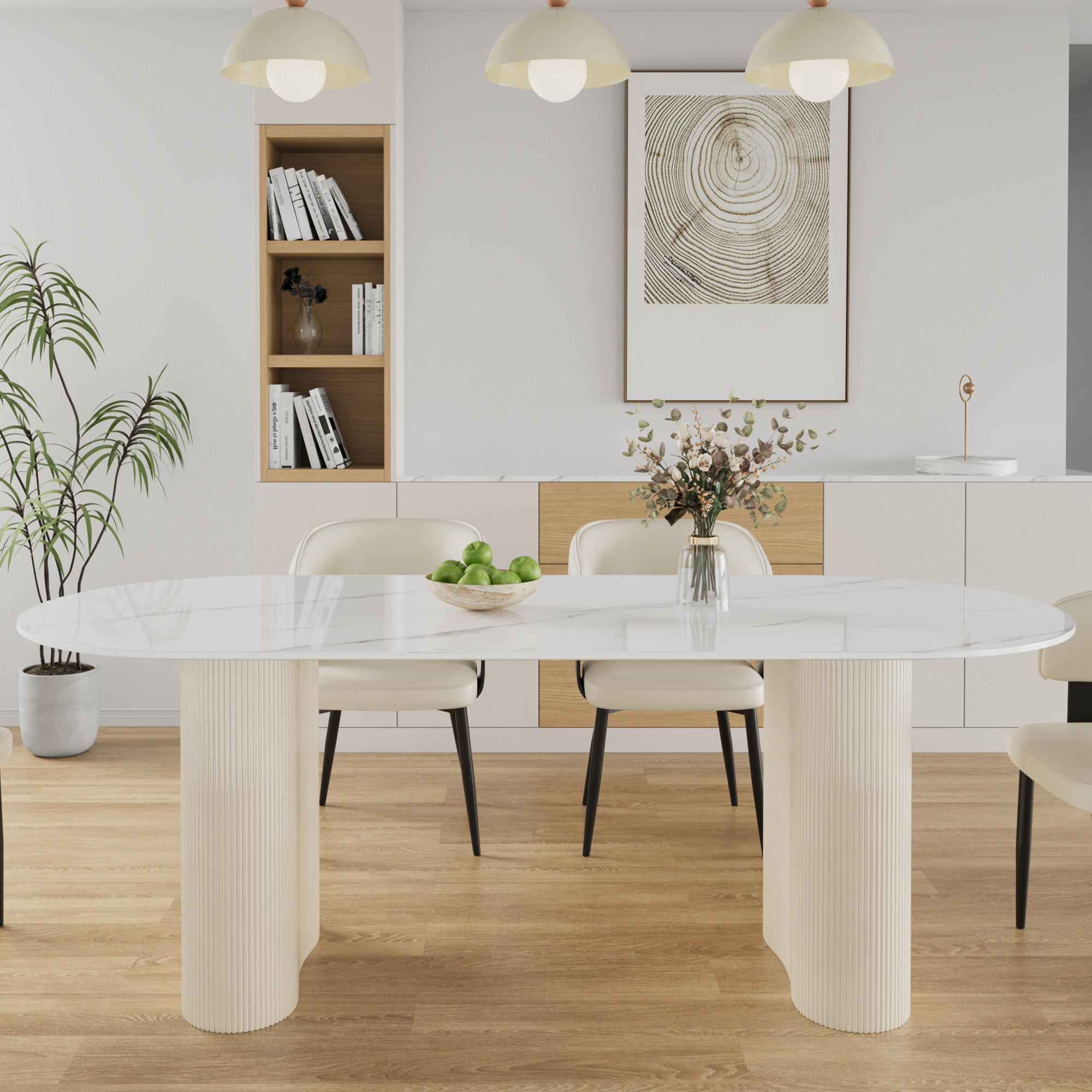 Latitude Run® 71'' Modern White Dining Table, Oval Dining Table with ...