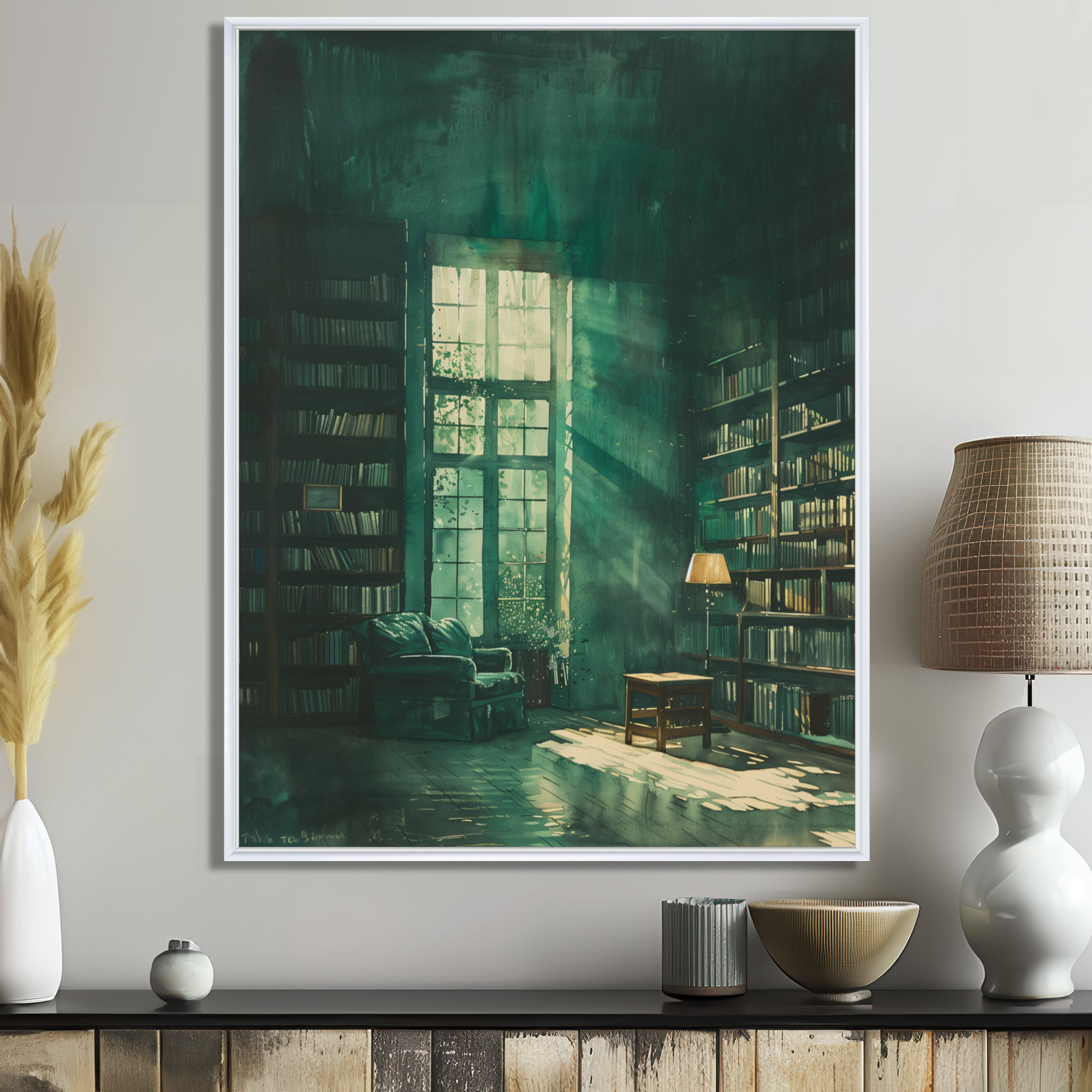 Design Art Green Brown Bookshelves Library Quiet Haven I - Libraries ...