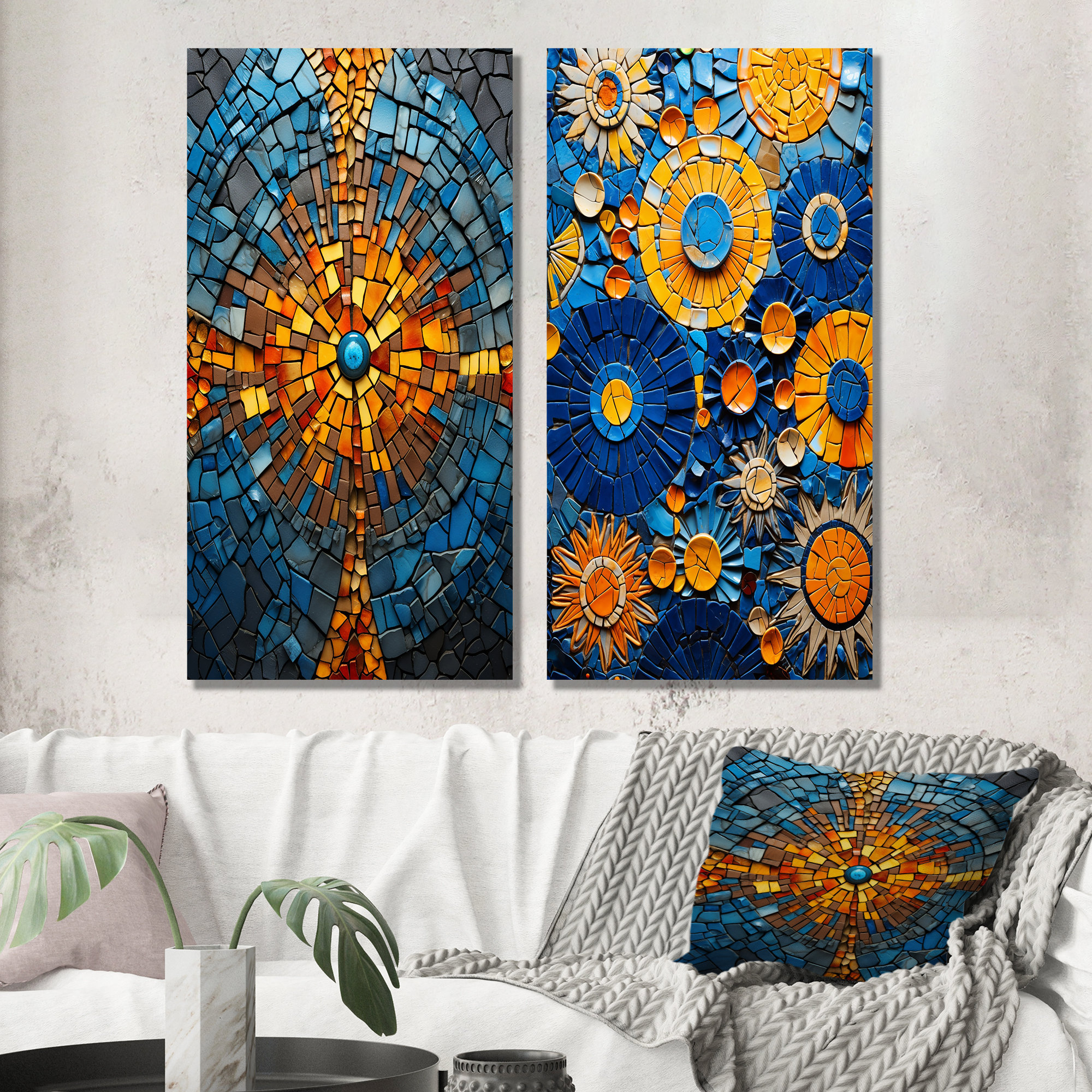 Latitude Run® Yellow And Blue Mosaic Tiles II - Abstract Collages Wall ...