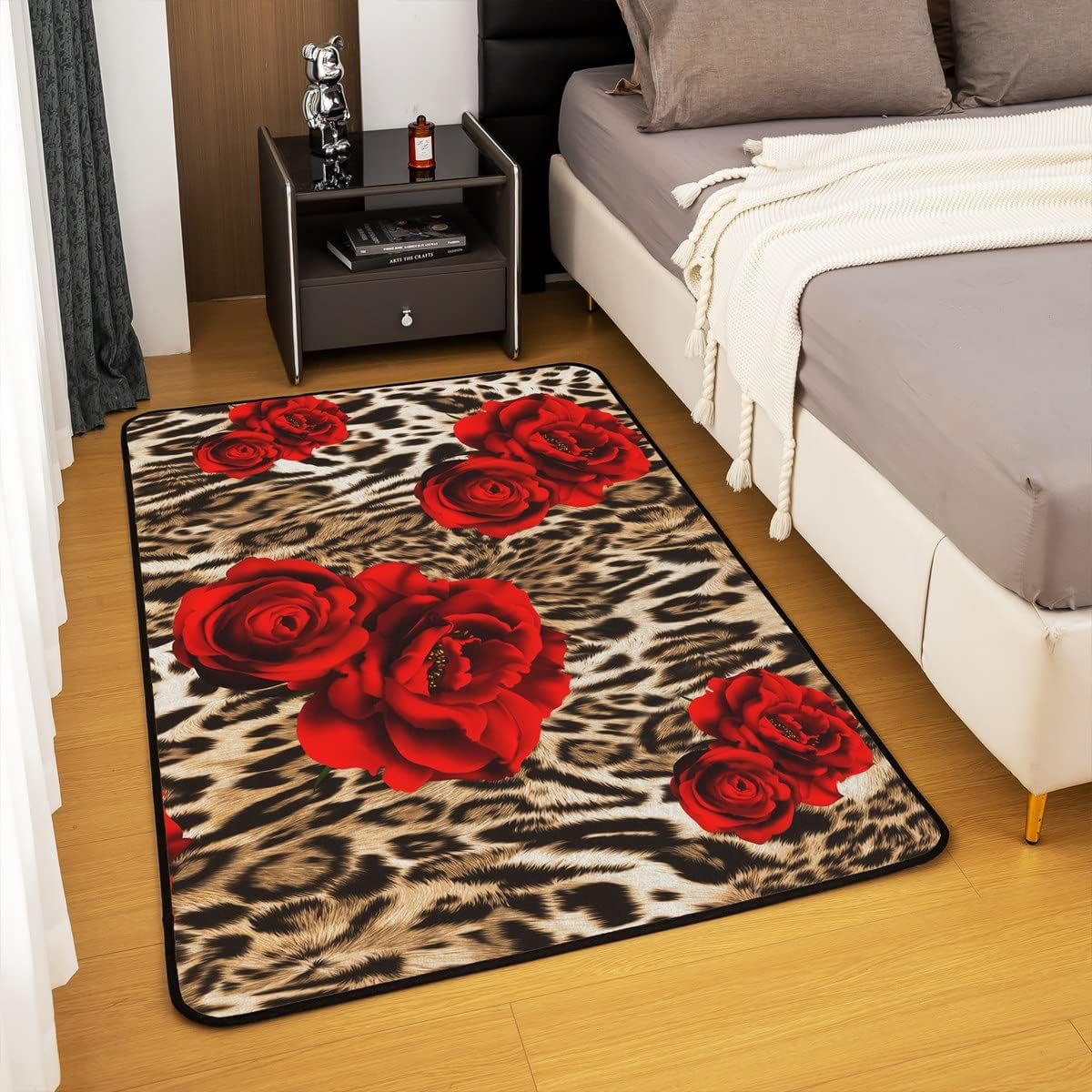 Mercer41 Leopard Print Area Rug For Kids Girls, Red Rose Living Room ...