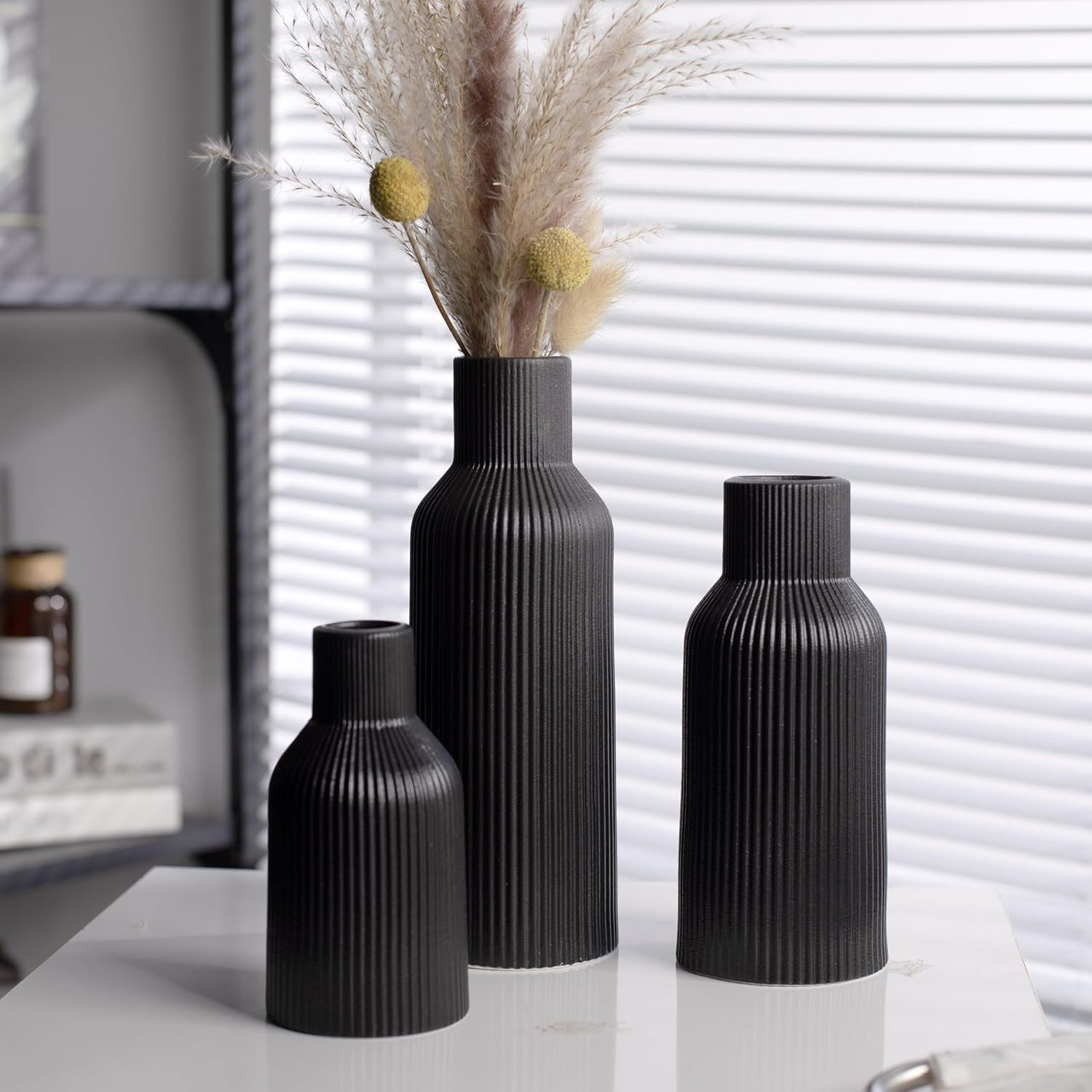 Wrought Studio™ Set Of 3 Black Ceramic Vases | Wayfair