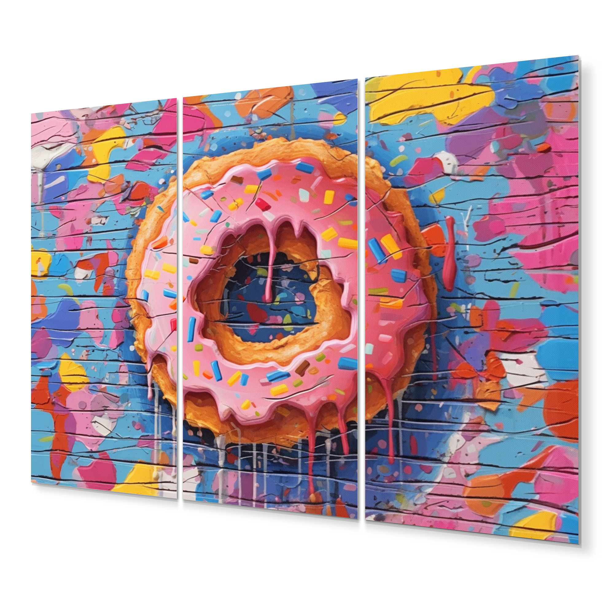 Design Art Blue and Pink Pop Art Donuts I - Desserts Metal Wall Decor ...