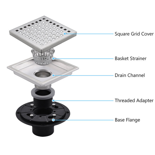 AngleSimple 5.91'' Square Grid Shower Drain With Flange | Wayfair