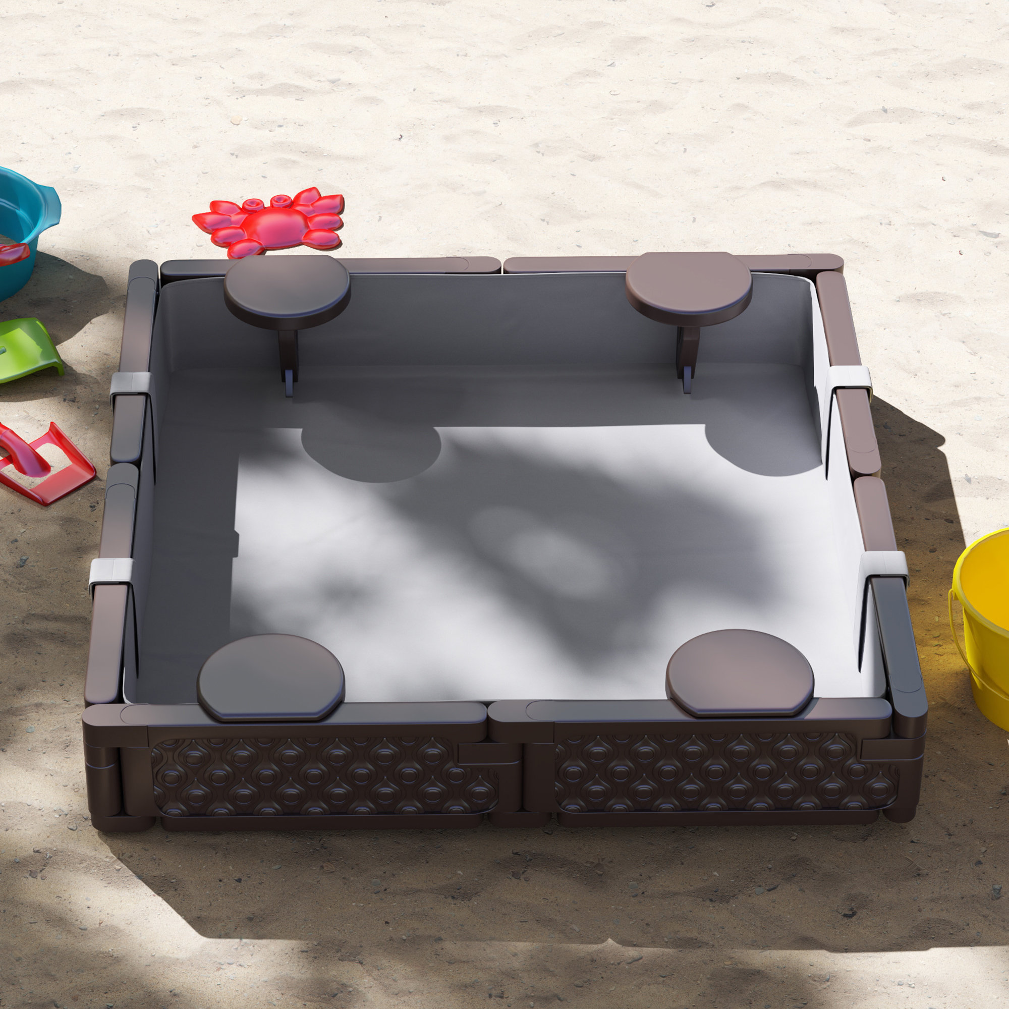 Qaba Sandbox for Kids, Outdoor Sand Pit with Cover, 4 Corner Seats ...