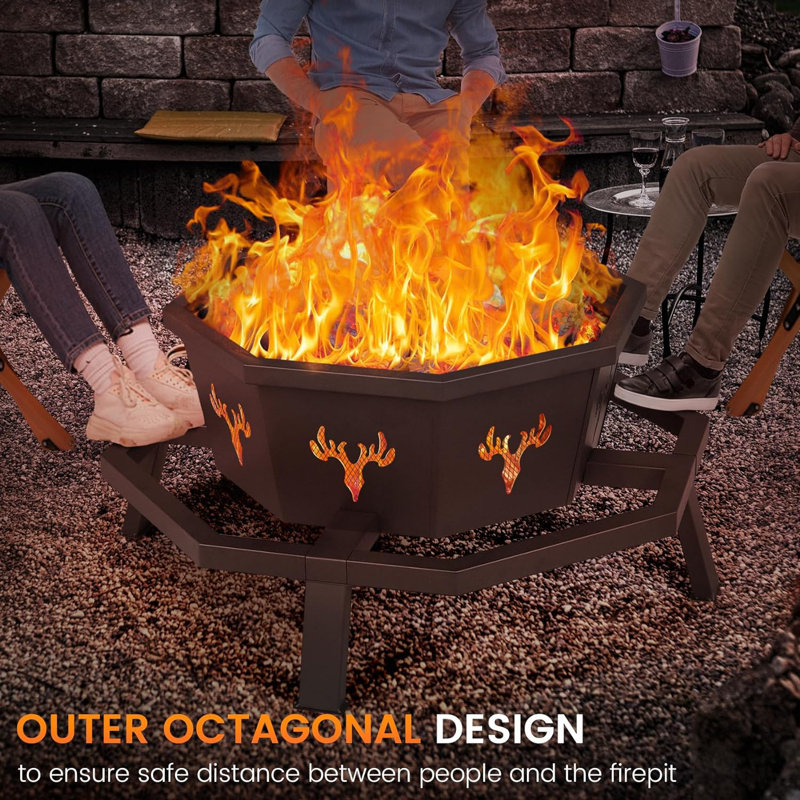 Bigbiglife 35 Inch Octagonal Fire Pit,Outdoor Fire Pit,Wood Burning ...