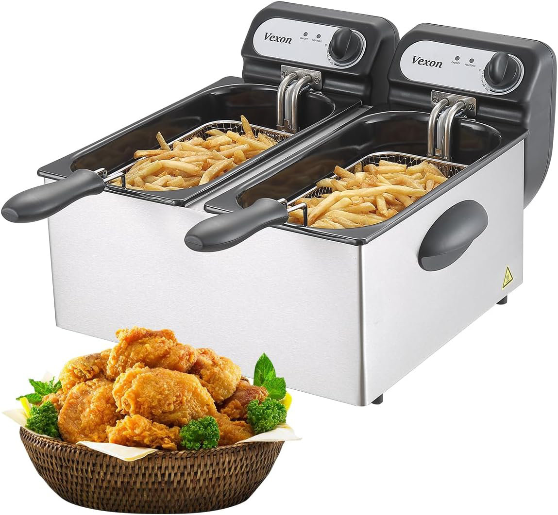Vexon 3000W Electric Deep Fryer w/ 2 Baskets & Lids, 2X3L Stainless ...