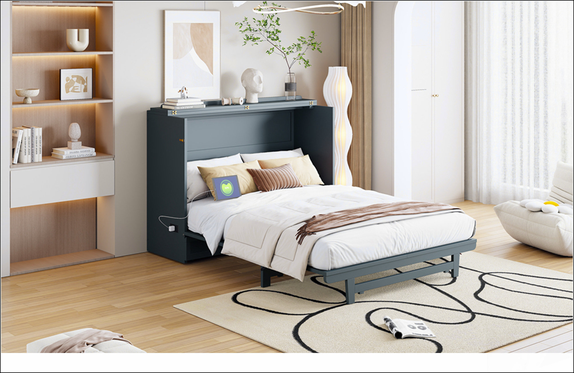 Latitude Run® Murphy Bed With Large Drawer,USB Ports And Outlets | Wayfair
