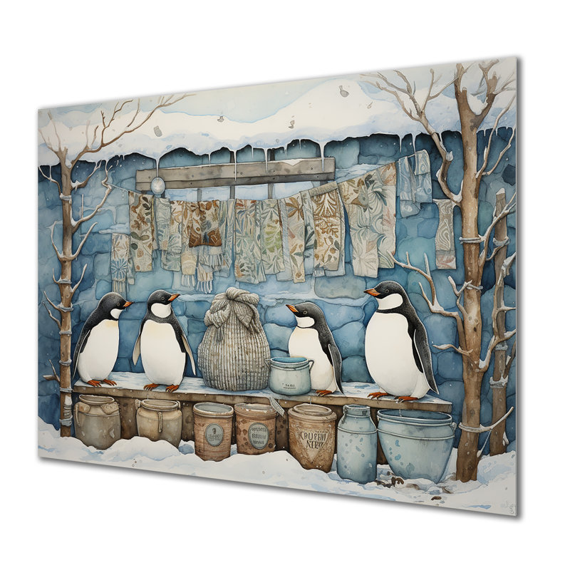 Winston Porter White And Blue Penguins Laundry Room III - Laundry Metal ...