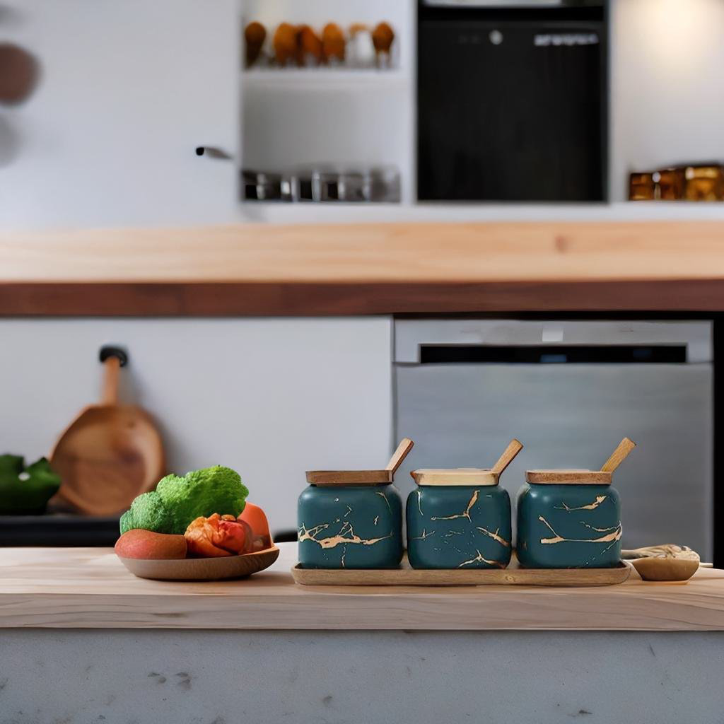 Ruya company 3pcs Ceramic Spice Jars Porcelain Condiment Jars Set For ...