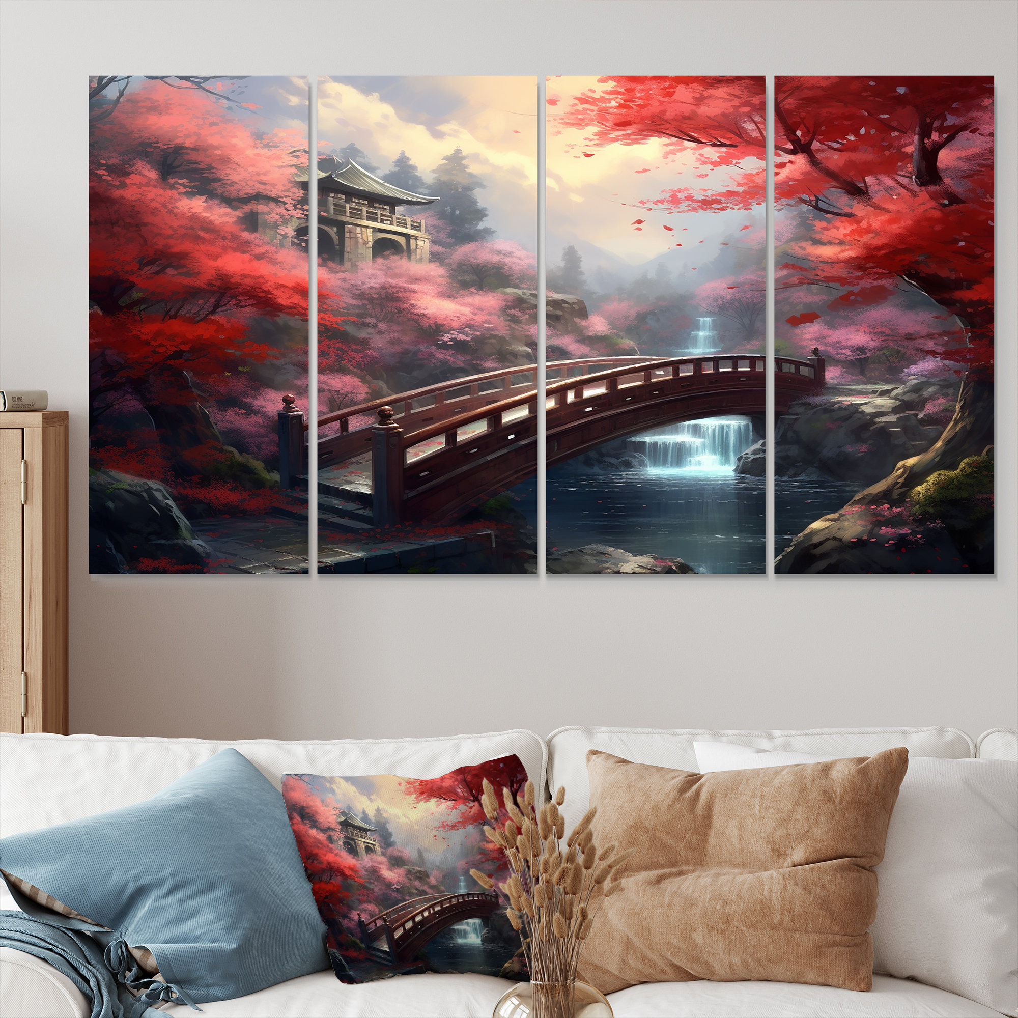 Lark Manor™ Japanese Autumn Bridge Cherry Blossom Trees - Bridges Wall ...