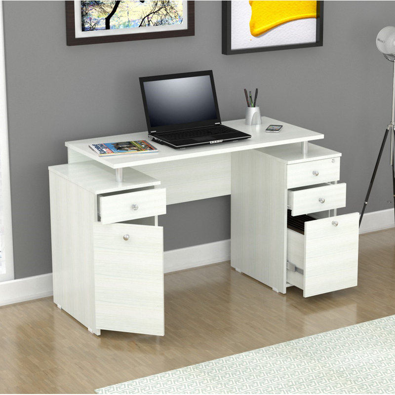 Latitude Run® Santoro 51" White Computer Desk With Five Drawers ...
