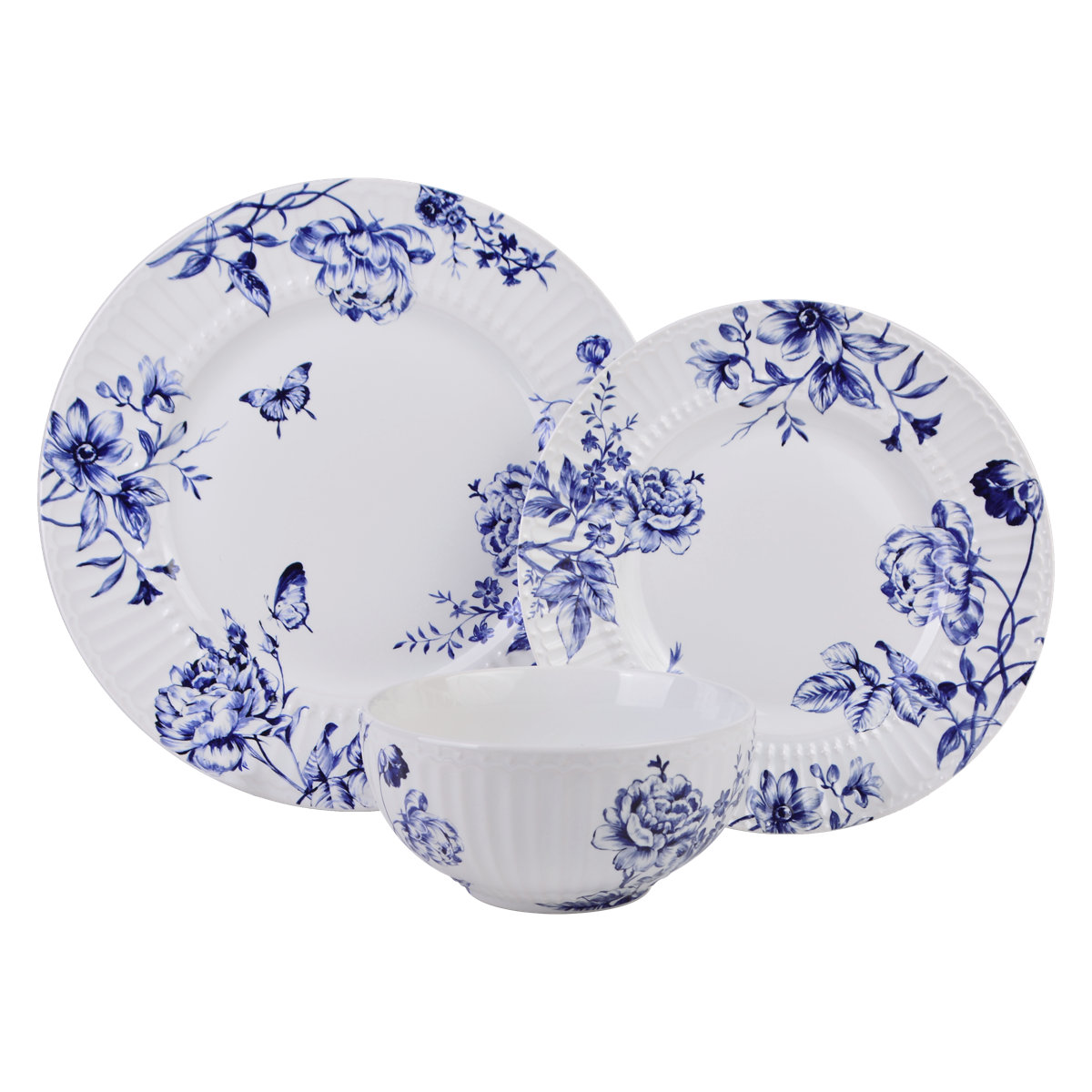 222 Fifth Cassian Embossed Toile Blue Porcelain Dinnerware Set ...