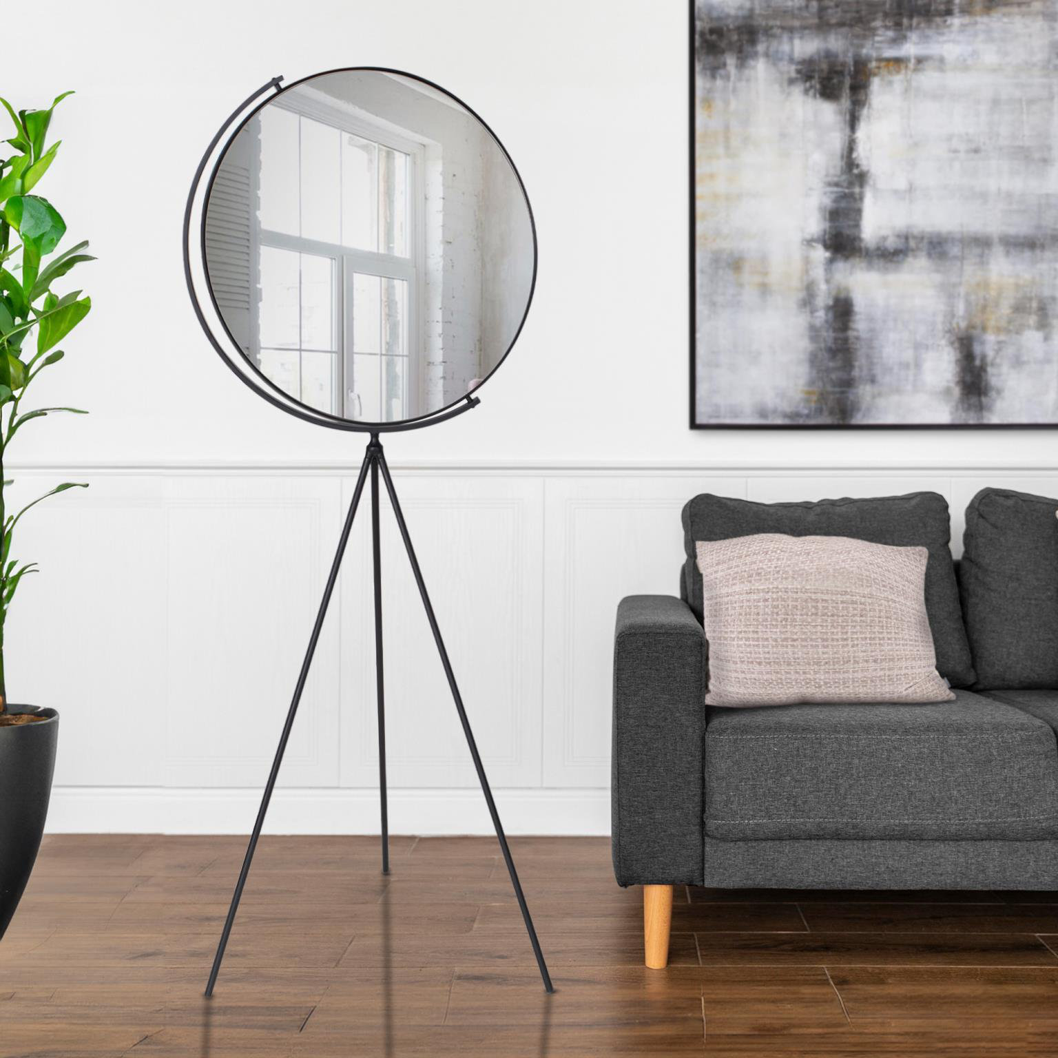 AllModern Hatch Black Round Floor Mirror on Metal Tripod | Wayfair