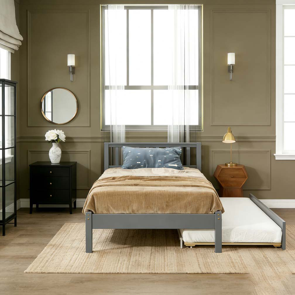 Red Barrel Studio® Twin Bed with Trundle, Platform Bed Frame with ...