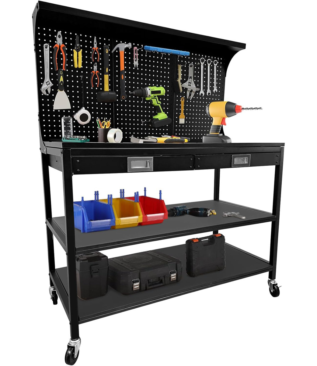 17 Stories 48 Inch Garage Workbench, 3 Tier Heavy Duty Rolling ...