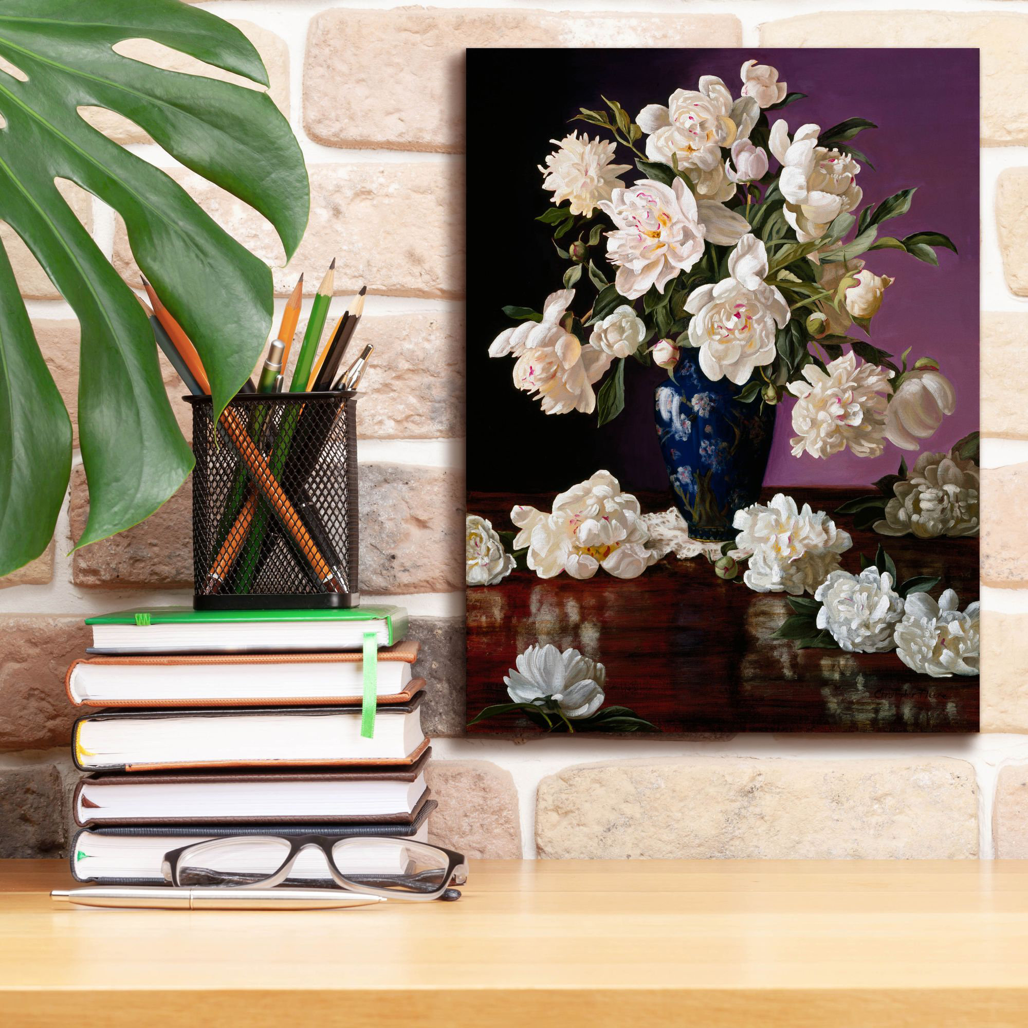 Winston Porter 'White Peonies In Blue Chinese Vase' By Christopher ...