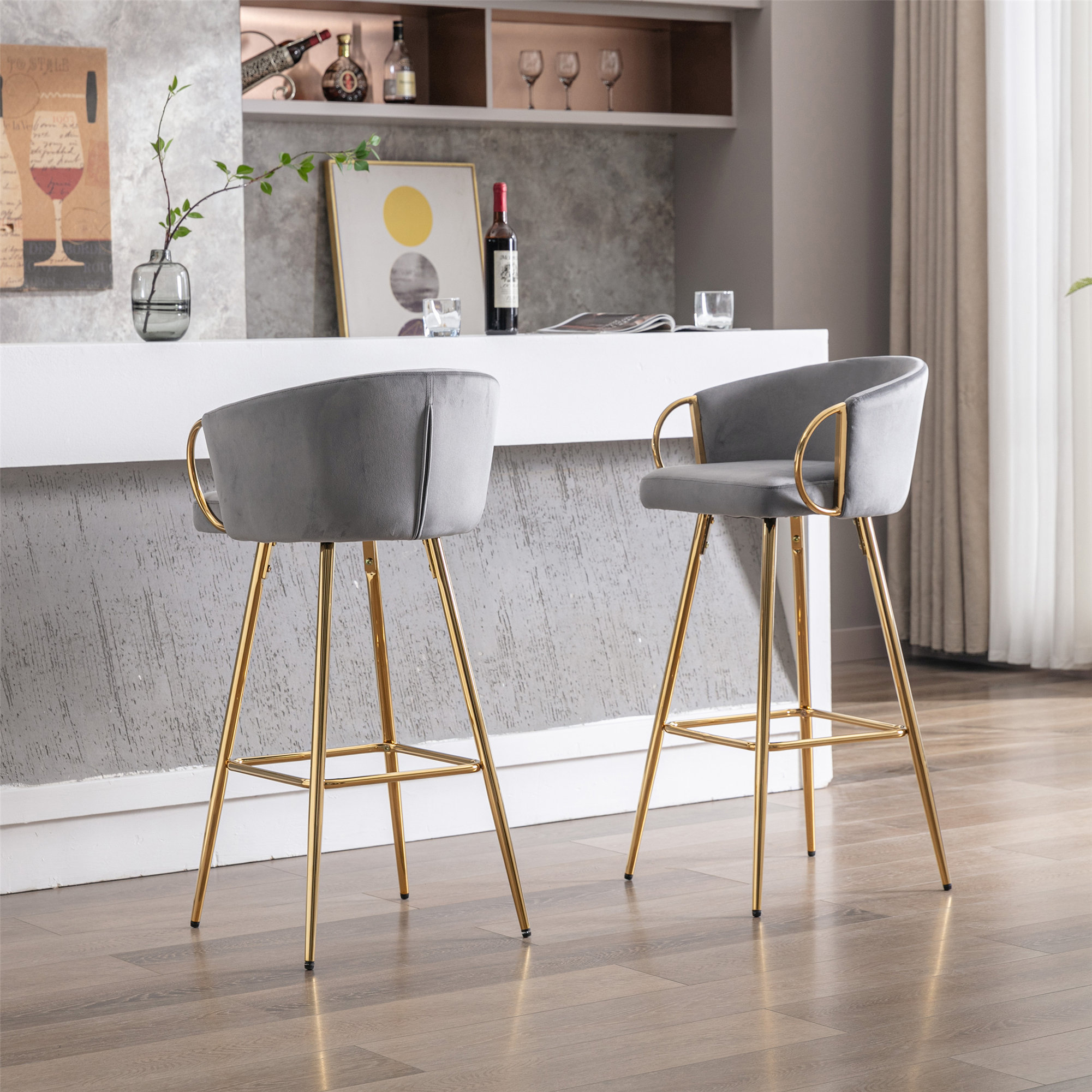 Mercer41 Two Pieces Bar Stools With Metal Leg, Modern Barstool For Home ...