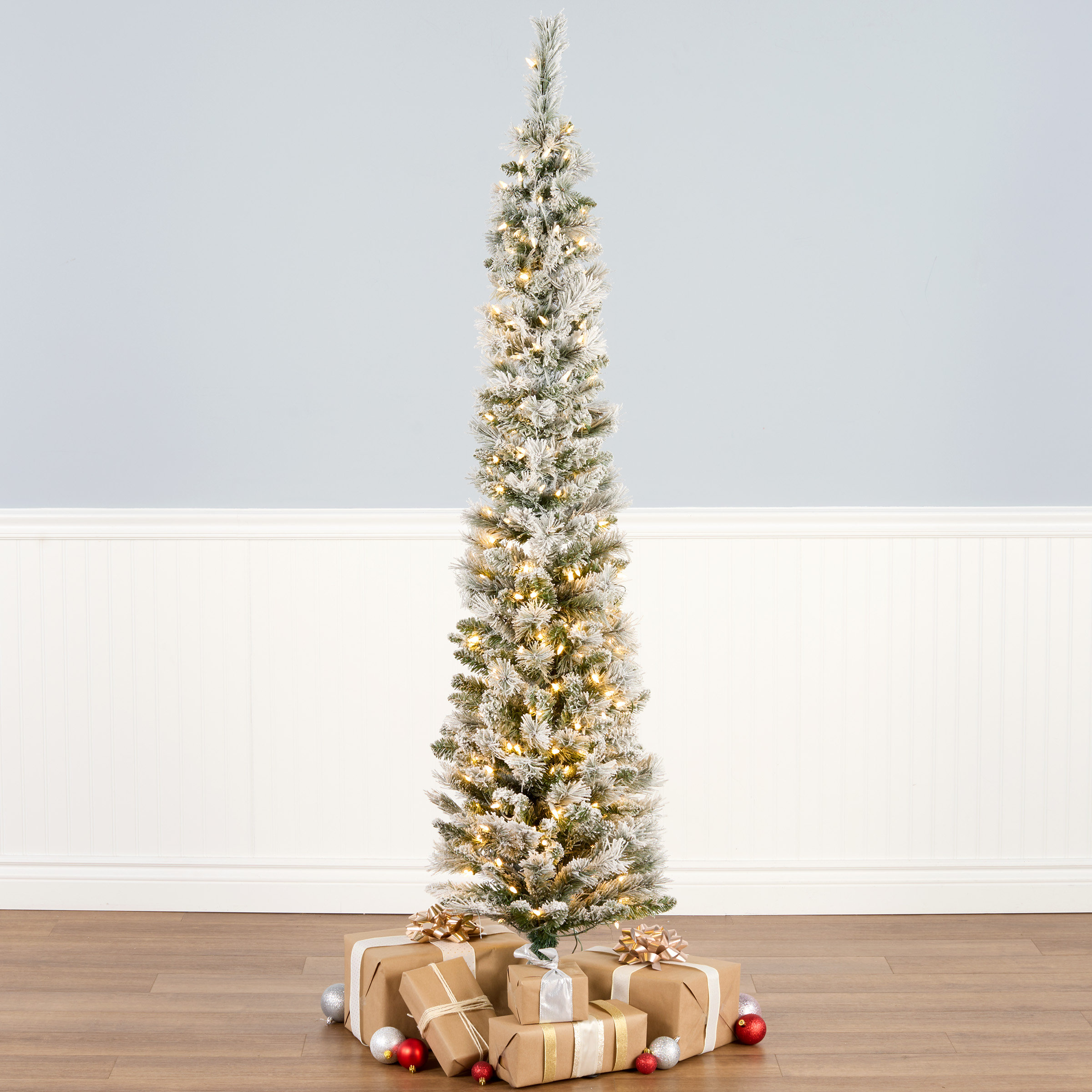 National Tree Company 6Ft. Nooksack Fir Pencil Slim Flocked Tree With ...