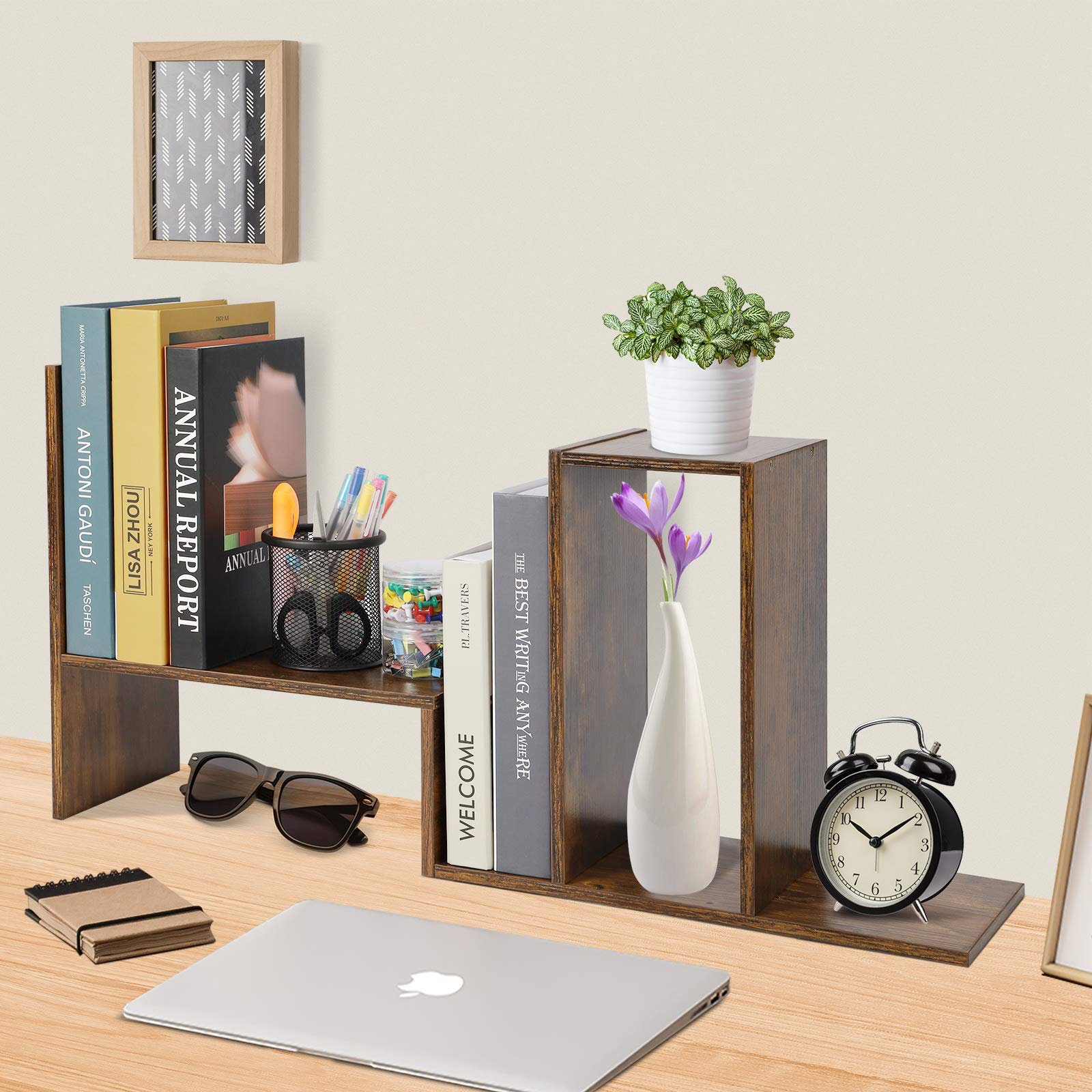 Latitude Run® Expandable Wood Desktop Bookshelf Desktop Organizer ...