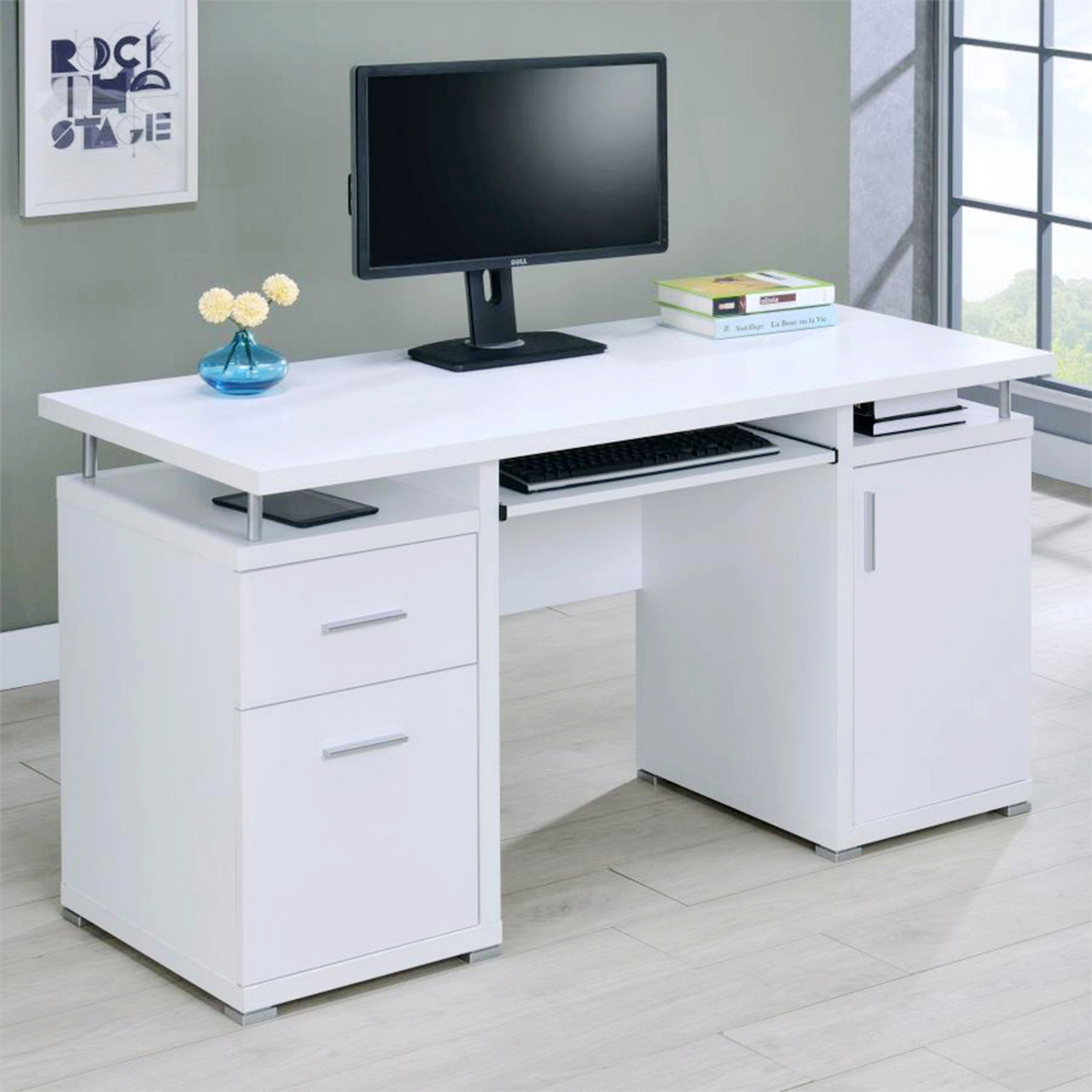 Latitude Run® Office Computer Desk With 2 Drawers And 1 Cabinet | Wayfair