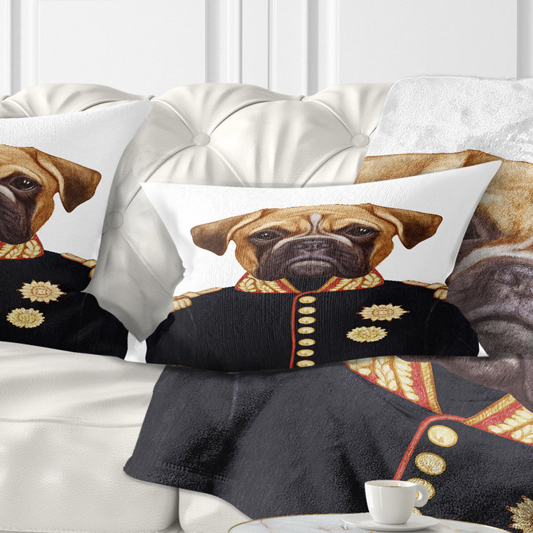 Design Art Animal Funny Boxer Dog in Military Uniform Lumbar Pillow ...