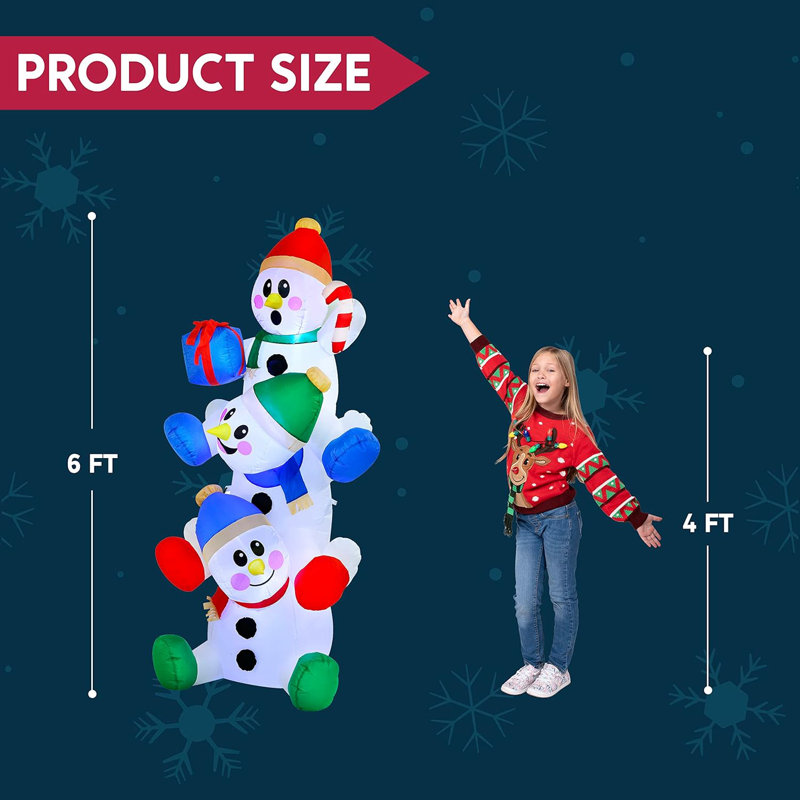 The Holiday Aisle® 6 FT Christmas Inflatable Stacked Snowman | Wayfair