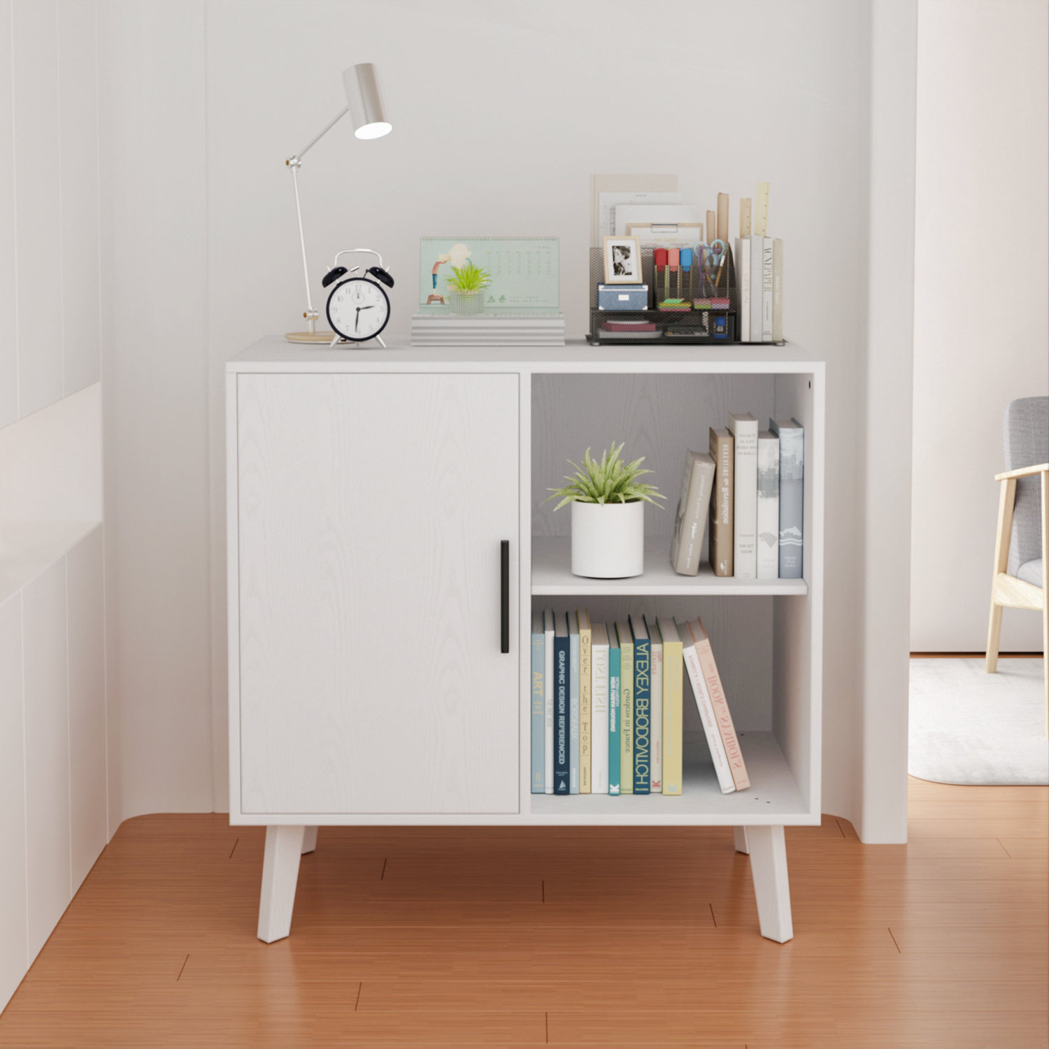 Highland Dunes Modern White Sideboard Buffet with Solid Wood Feet ...