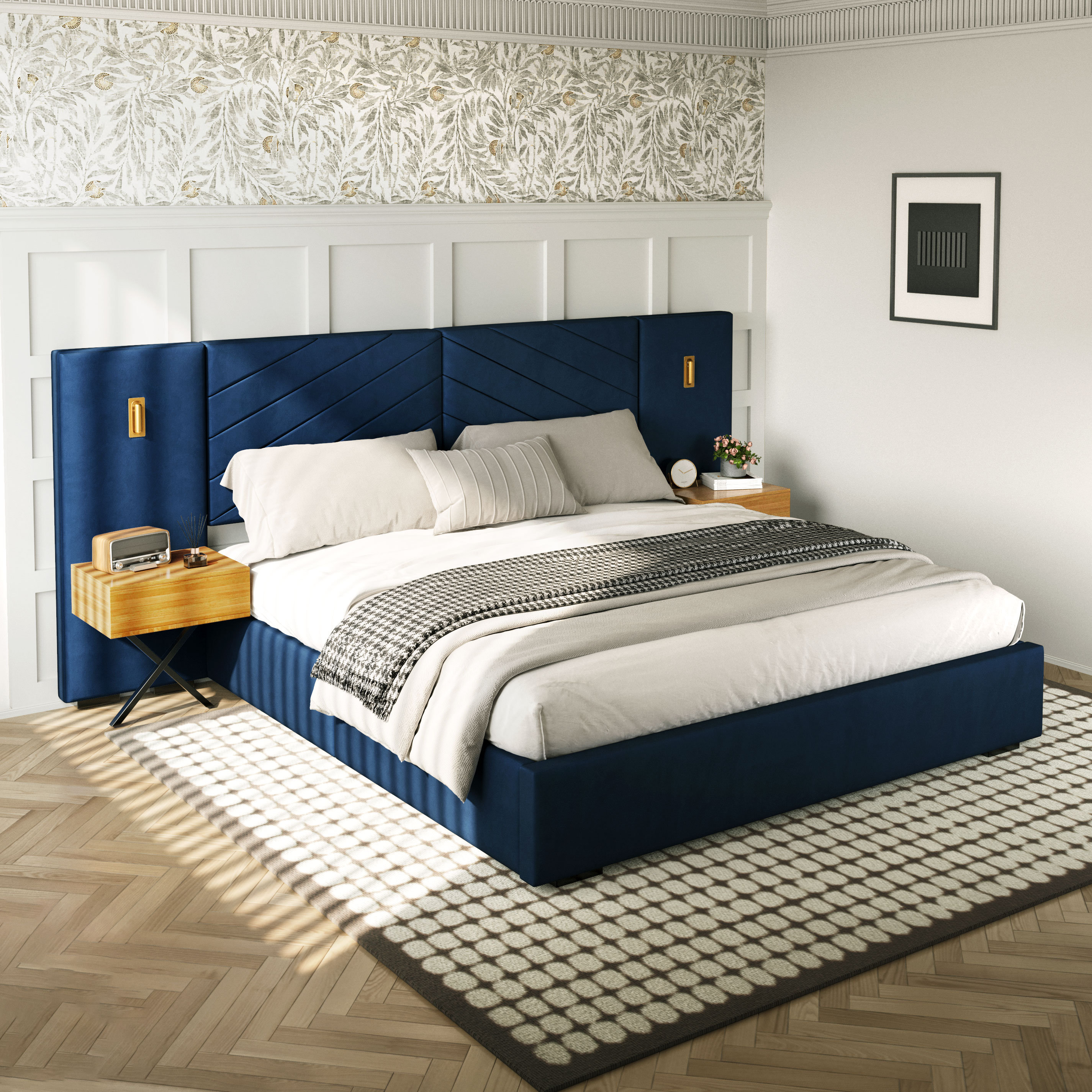 bed frame with bedside table