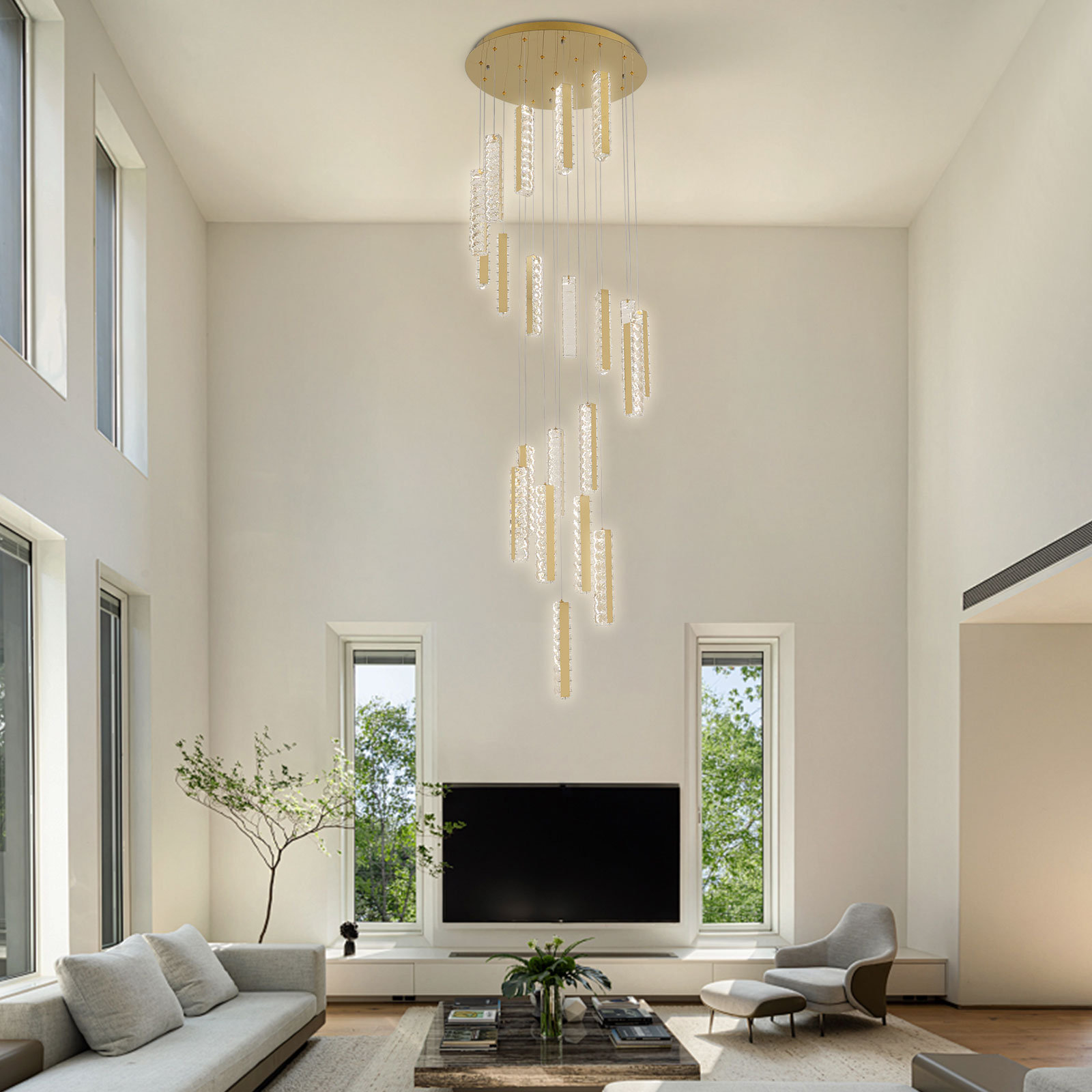 Mercer41 Modern LED K9 Crystal Chandelier Light Fixture W/ Remote ...