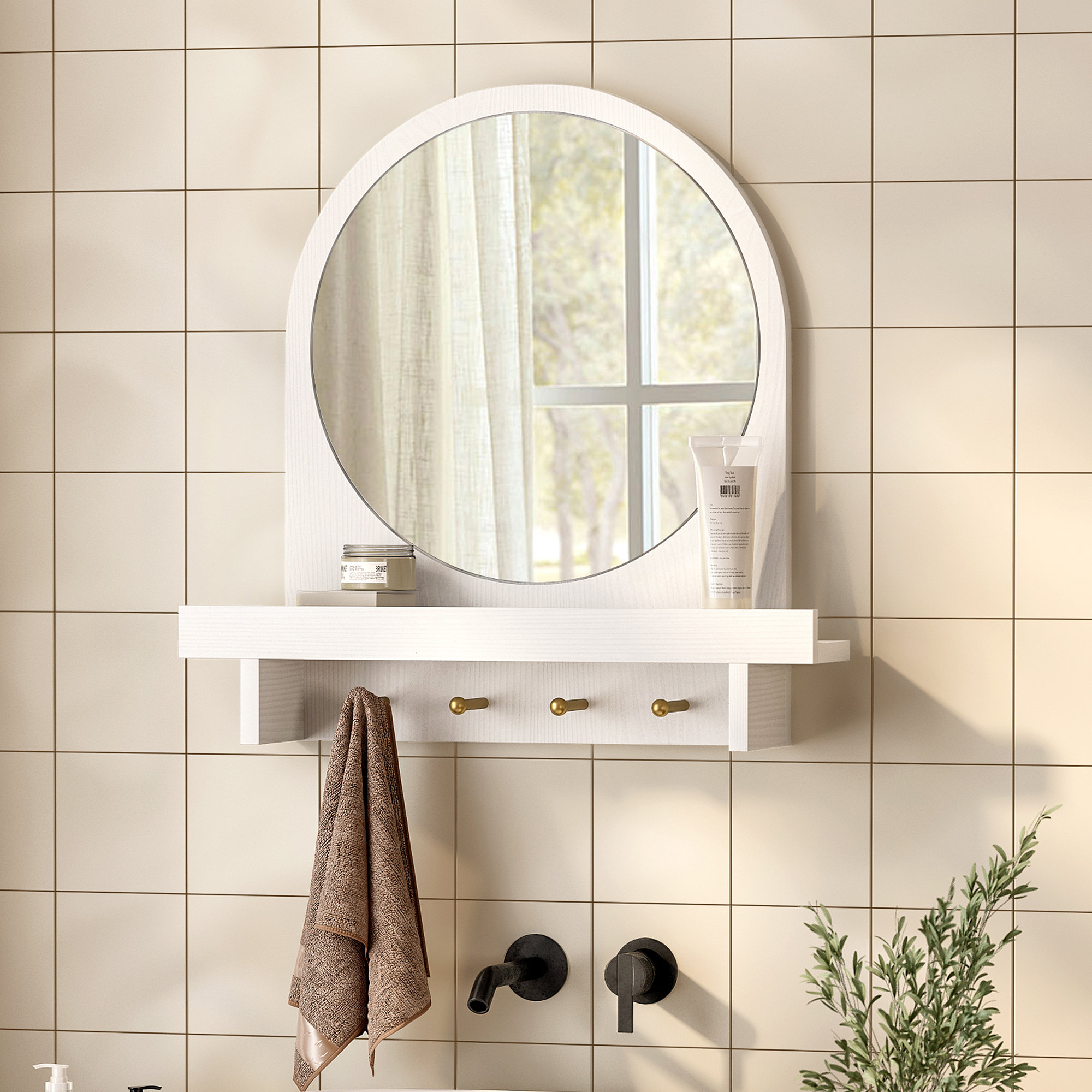 Ebern Designs Flat Wall Mirror With Shelvesand Hooks - Wayfair Canada