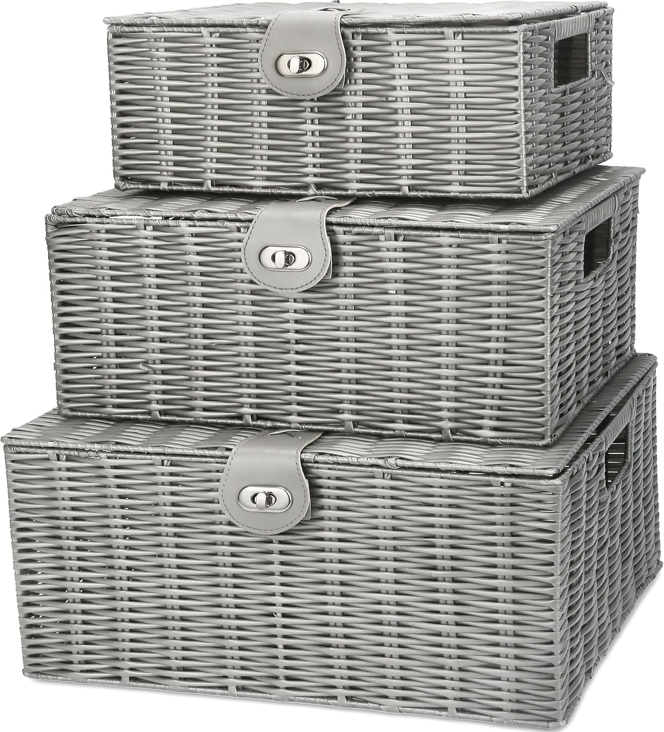 Bayou Breeze Grey Wicker Storage Baskets - Set Of 3 Decorative Nesting ...