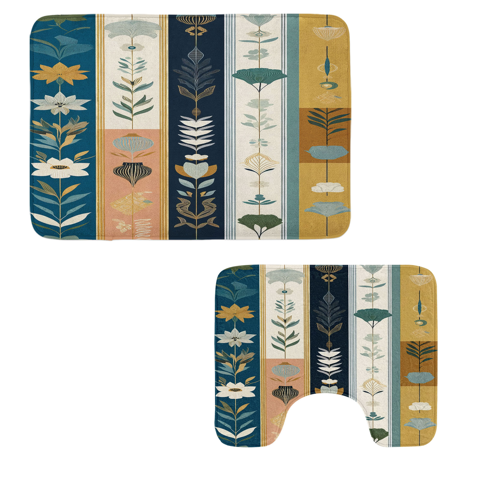 East Urban Home Floral Boho Bathroom Rug Set 2 Pieces Rectangle ...