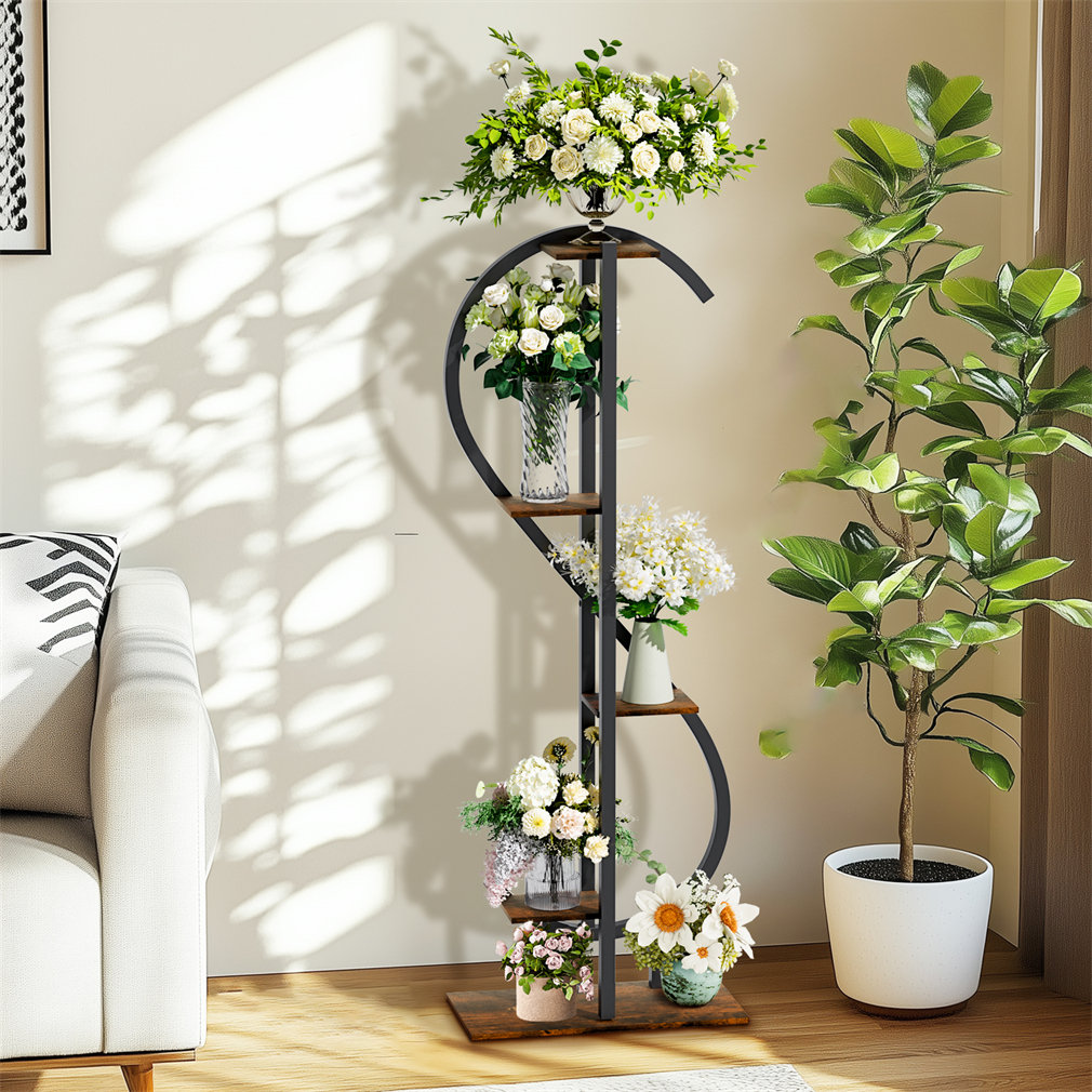17 Stories 5 Tiered Plant Stand S-Shaped Tall Metal Flowers Pot Display ...