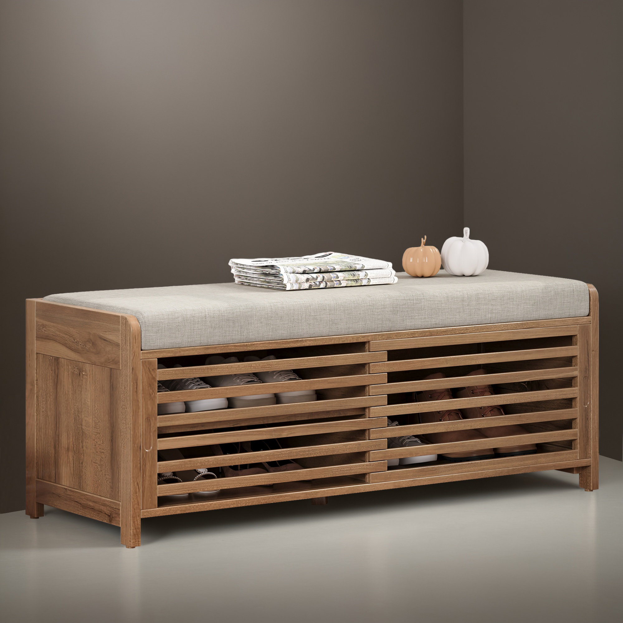 Hokku Designs 43" Distressed Shutter Storage Bench, Entryway Storage ...