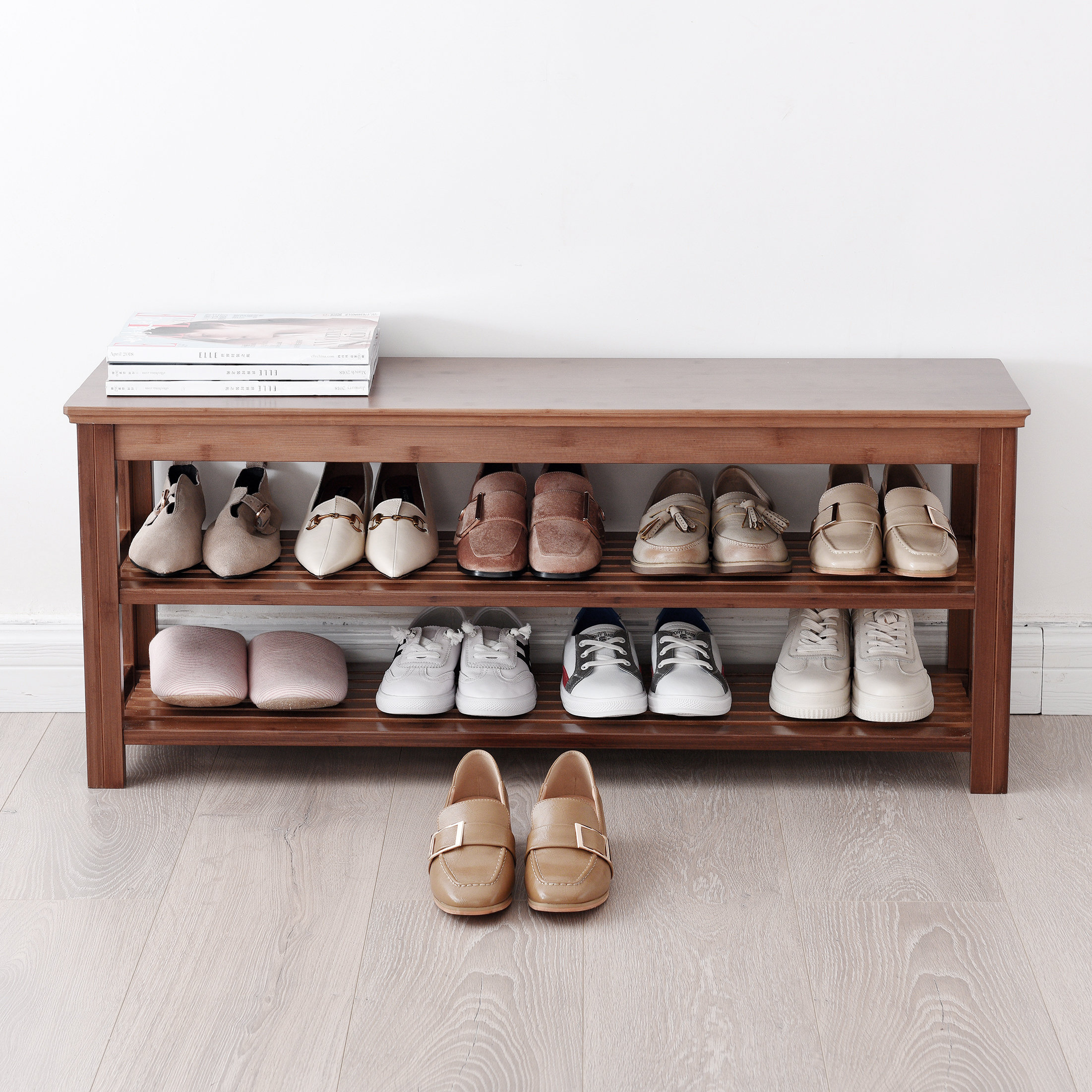 Red Barrel Studio® Solid Wood Shoe Rack Storage Bench Shoe Entryway ...