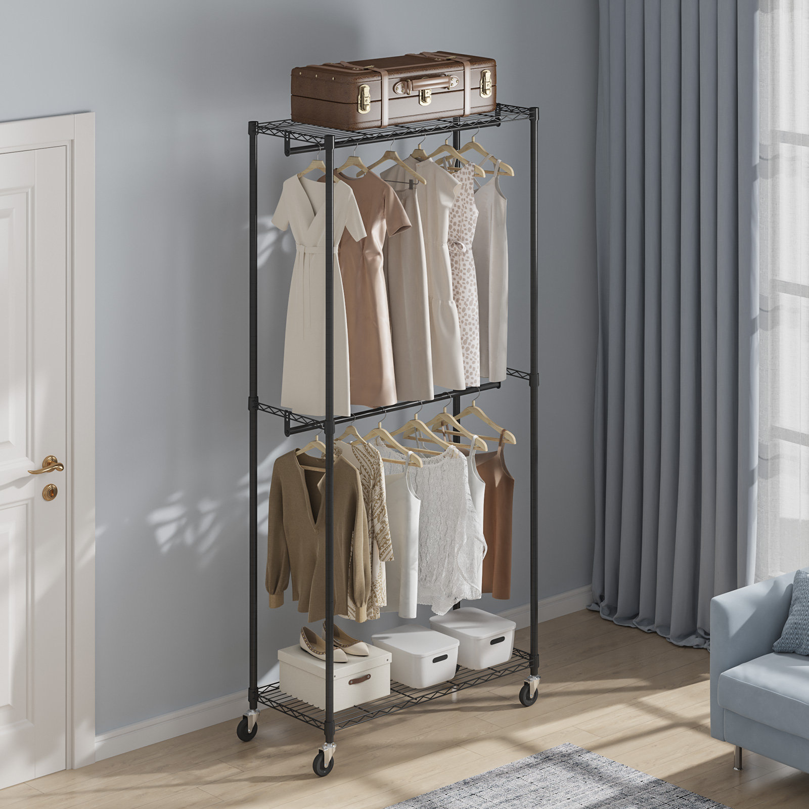 Rebrilliant Mehmed 36'' Metal Rolling Clothes Rack | Wayfair