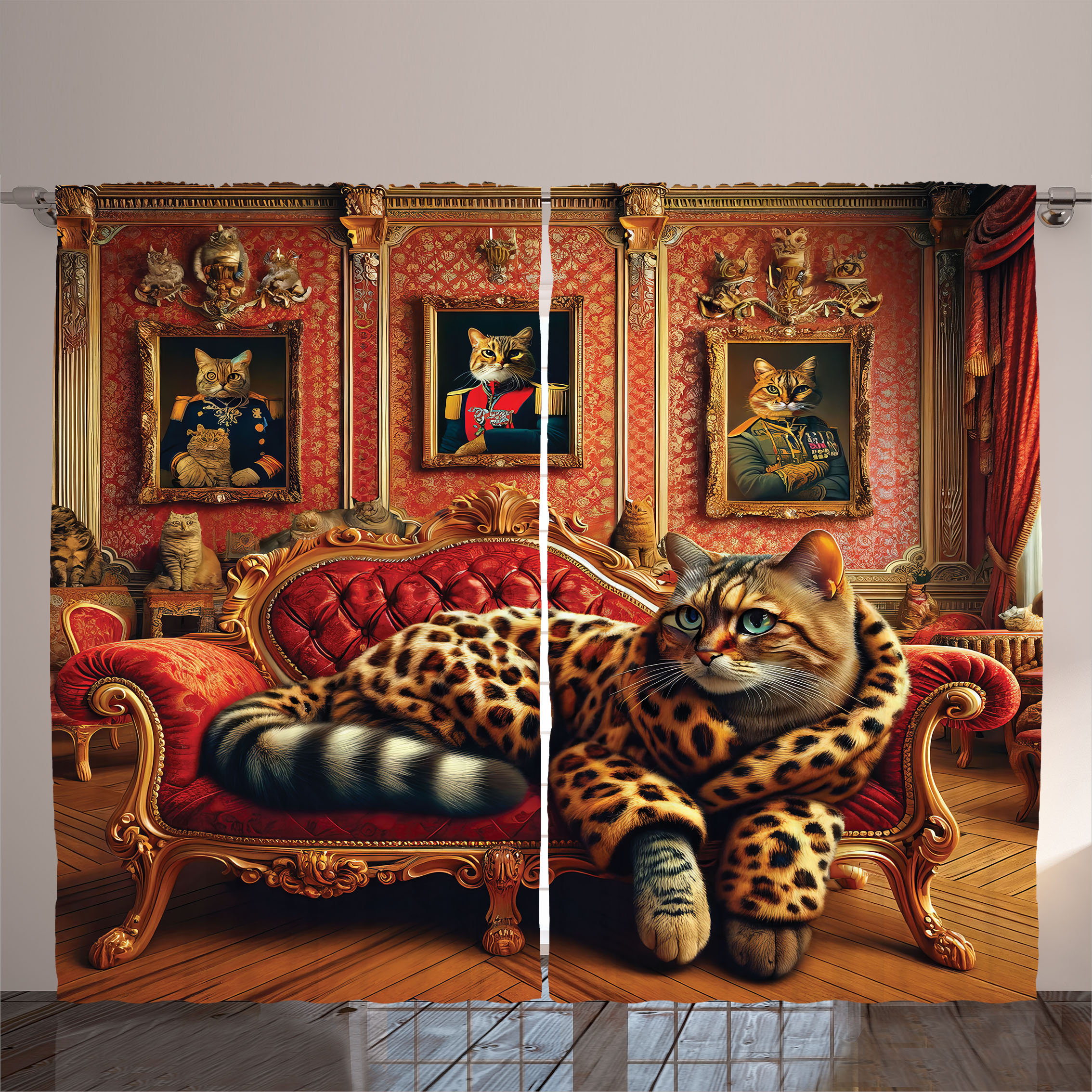 Ambesonne Curtains 2 Panel Set, Royal Kitty in Leopard Coat, Marigold ...