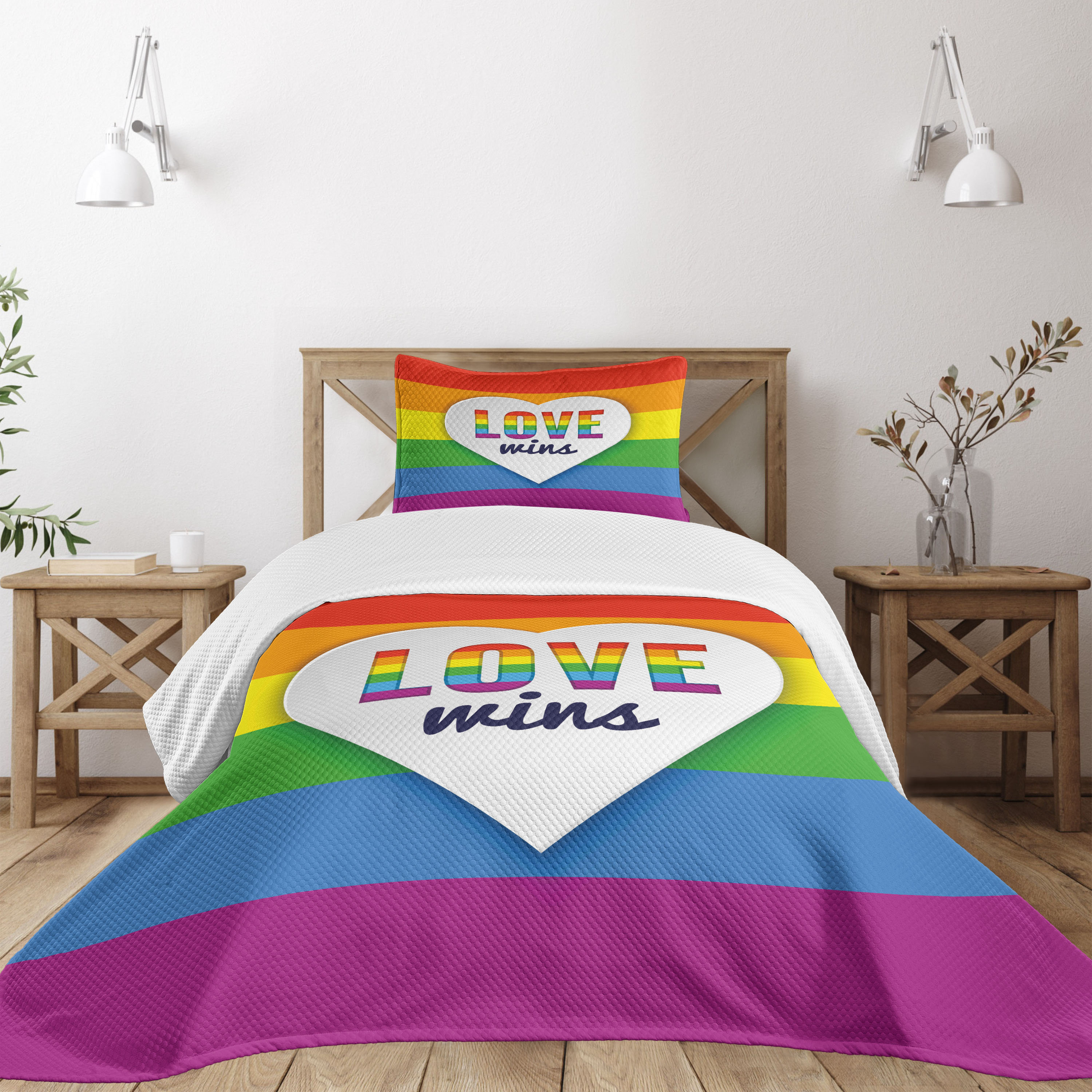 Ambesonne Rainbow Bedspread Set LGBT Pride Love Wins Multicolor | Wayfair
