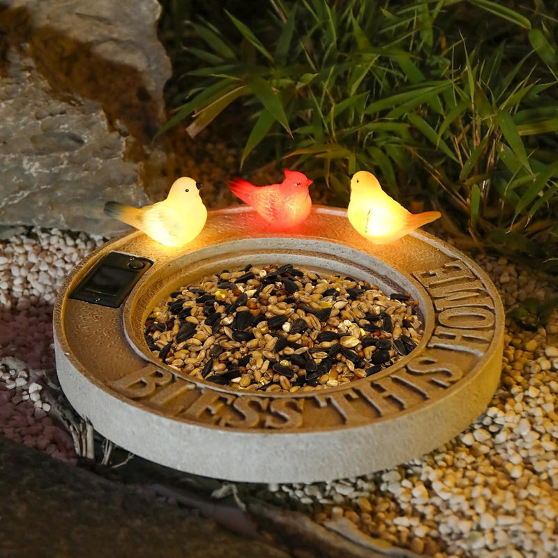 Lark Manor™ Bird Baths with Solar Birds Ornament | Wayfair