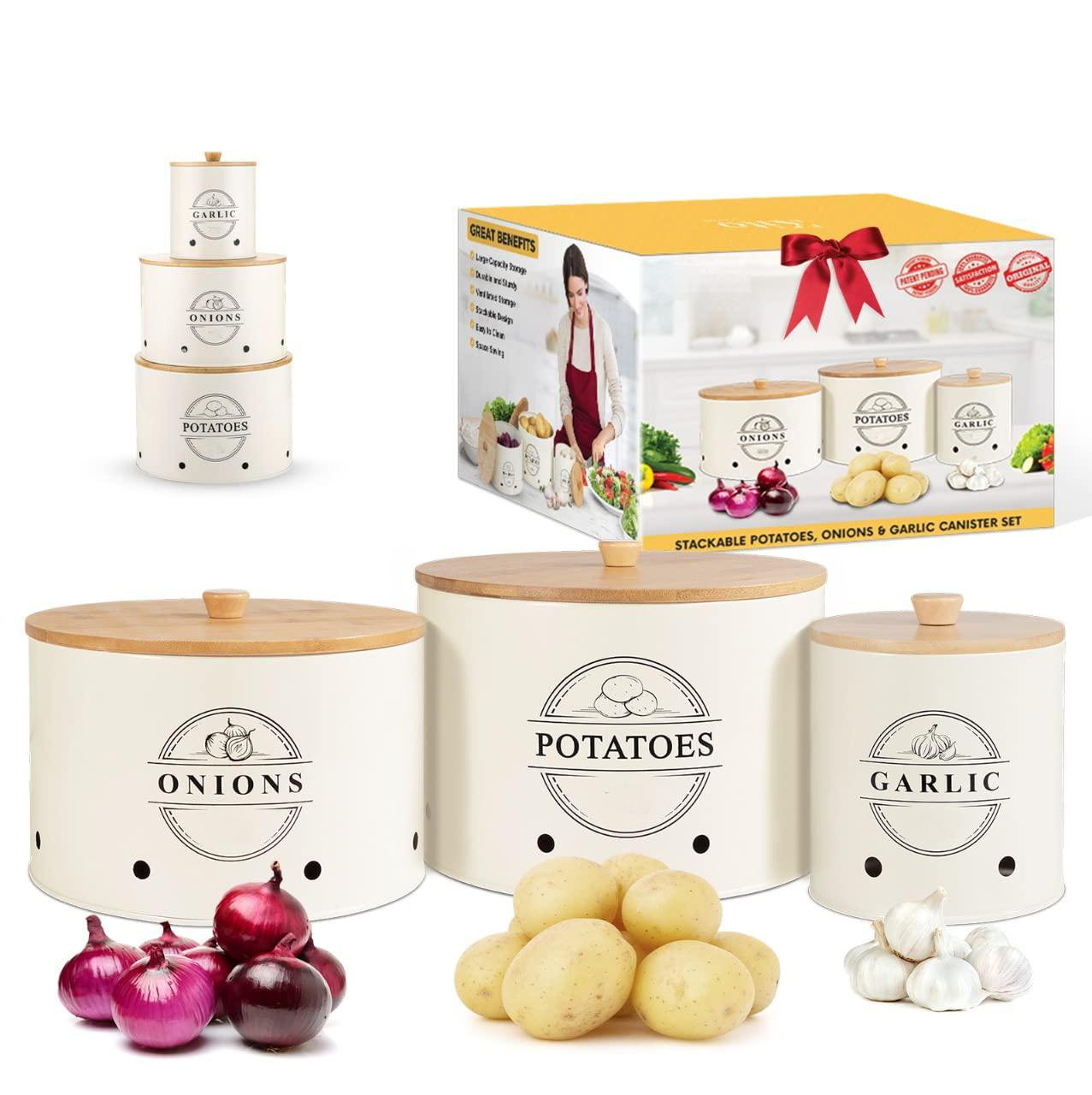 Prep & Savour Canister Sets For Kitchen Counter With Wooden Bamboo Lids ...