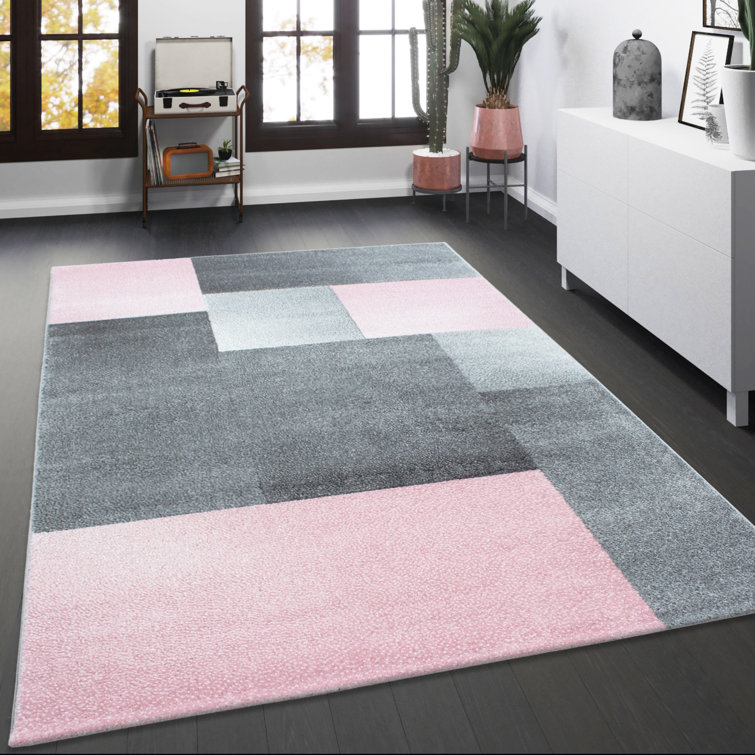 Ivy Bronx Geometric Grey/Pink Rug & Reviews | Wayfair.co.uk